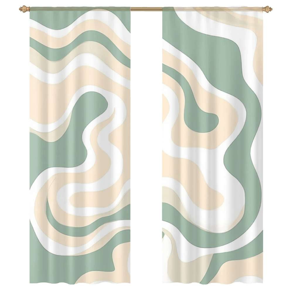 Abstract Pastel Wavy Design Sheer Voile Curtain Window Tulle Curtains ...