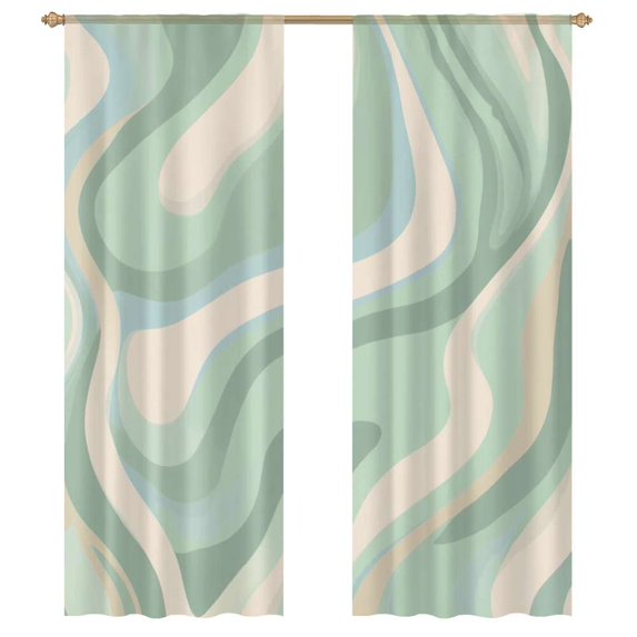 Abstract Pastel Wavy Design Sheer Voile Curtain Window Tulle Curtains ...
