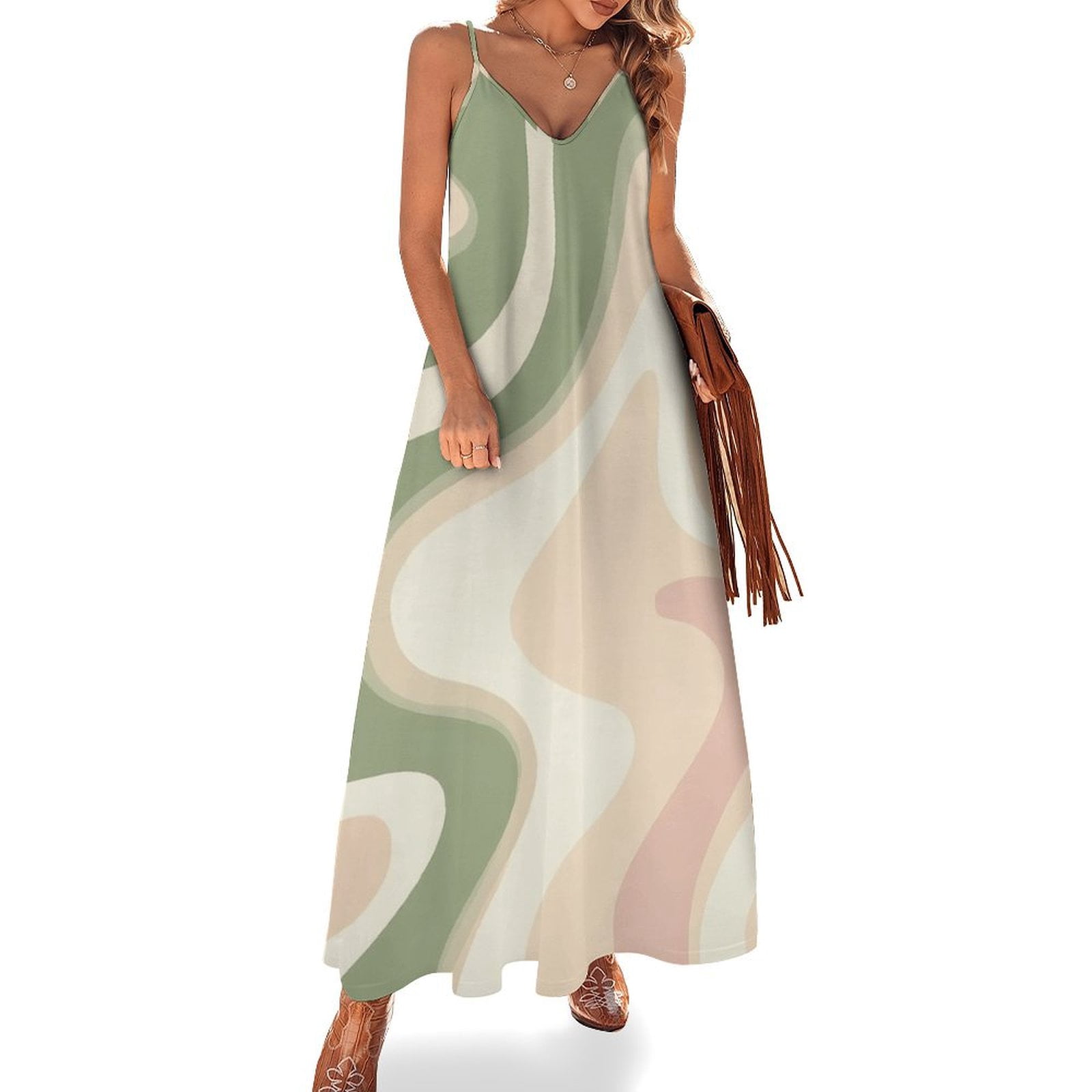 Abstract Pastel Wavy Design Sleeveless Dress Dresses Women Summer Women ...