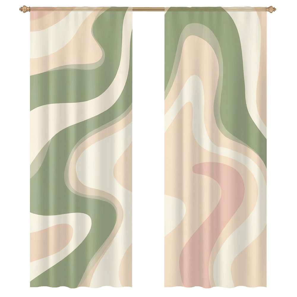 Abstract Pastel Wavy Design Tulle Curtains For Living Room Chiffon ...