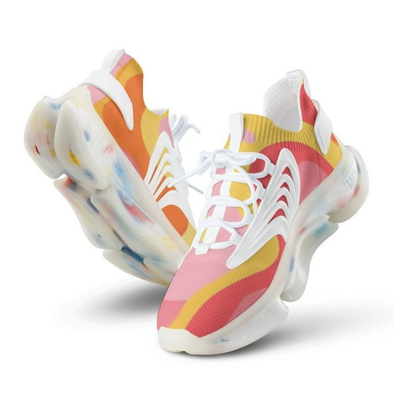 Abstract Pastel Wavy Design Walking Shoes for Men Woman Lightweight ...