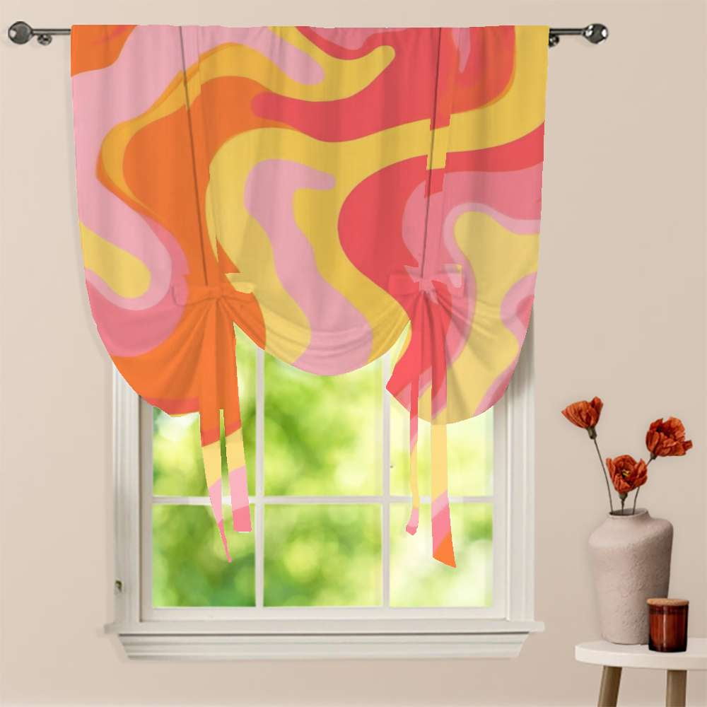 Abstract Pastel Wavy Design Window Curtain for Living Room Roman ...