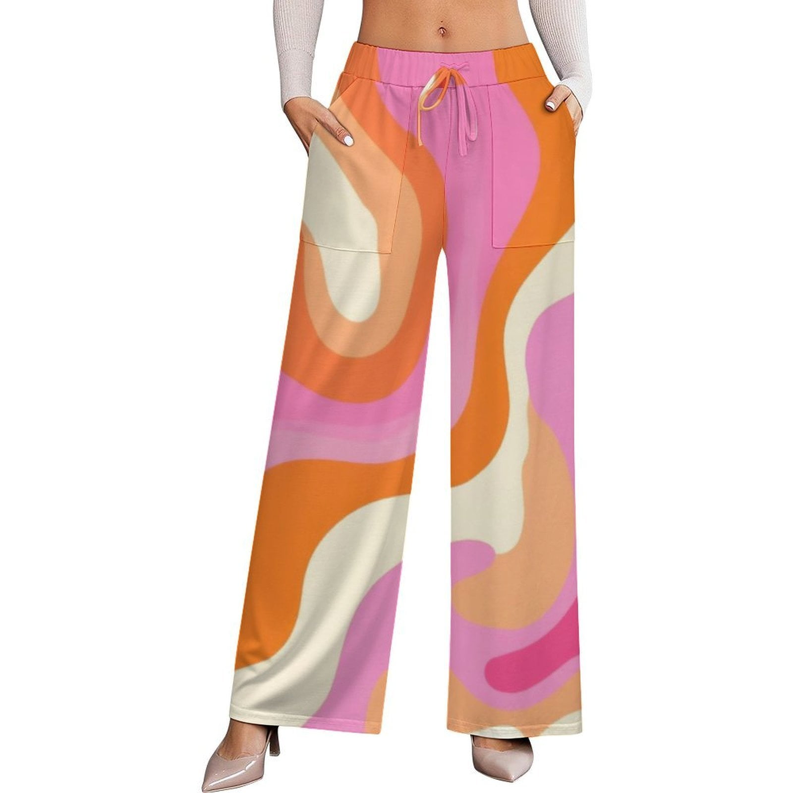Abstract Pastel Wavy Design Women's Casual Wide Leg Pants Comfort ...