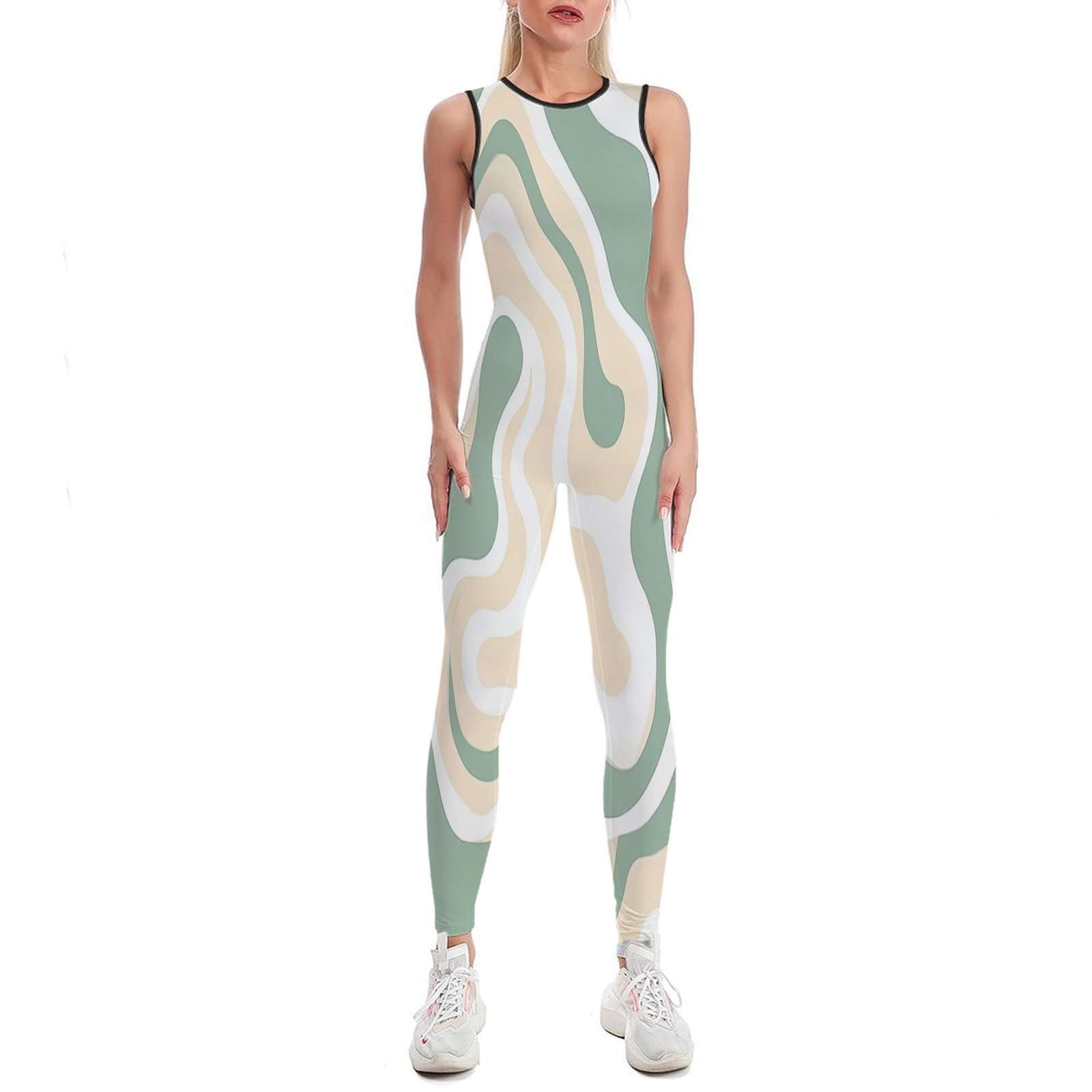 Abstract Pastel Wavy Design Women's One Piece Yoga Jumpsuits Leggings ...