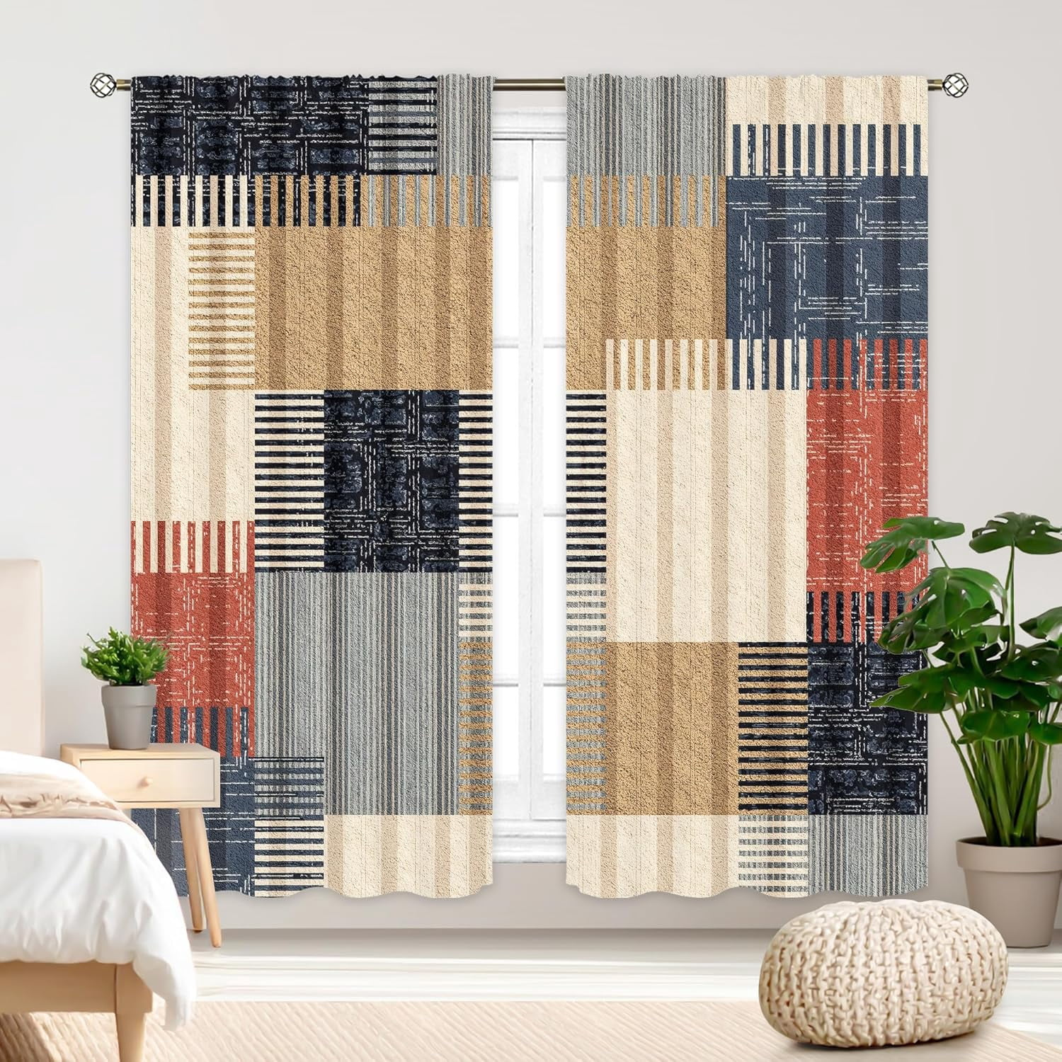 Abstract Patchwork Curtains 42Wx63H Inch Rod Pocket Colorful Boho ...