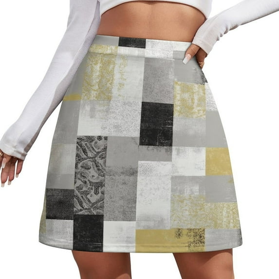 Abstract Patchwork Gray Design Women's High Waist Skirt Stretchy Casual ...
