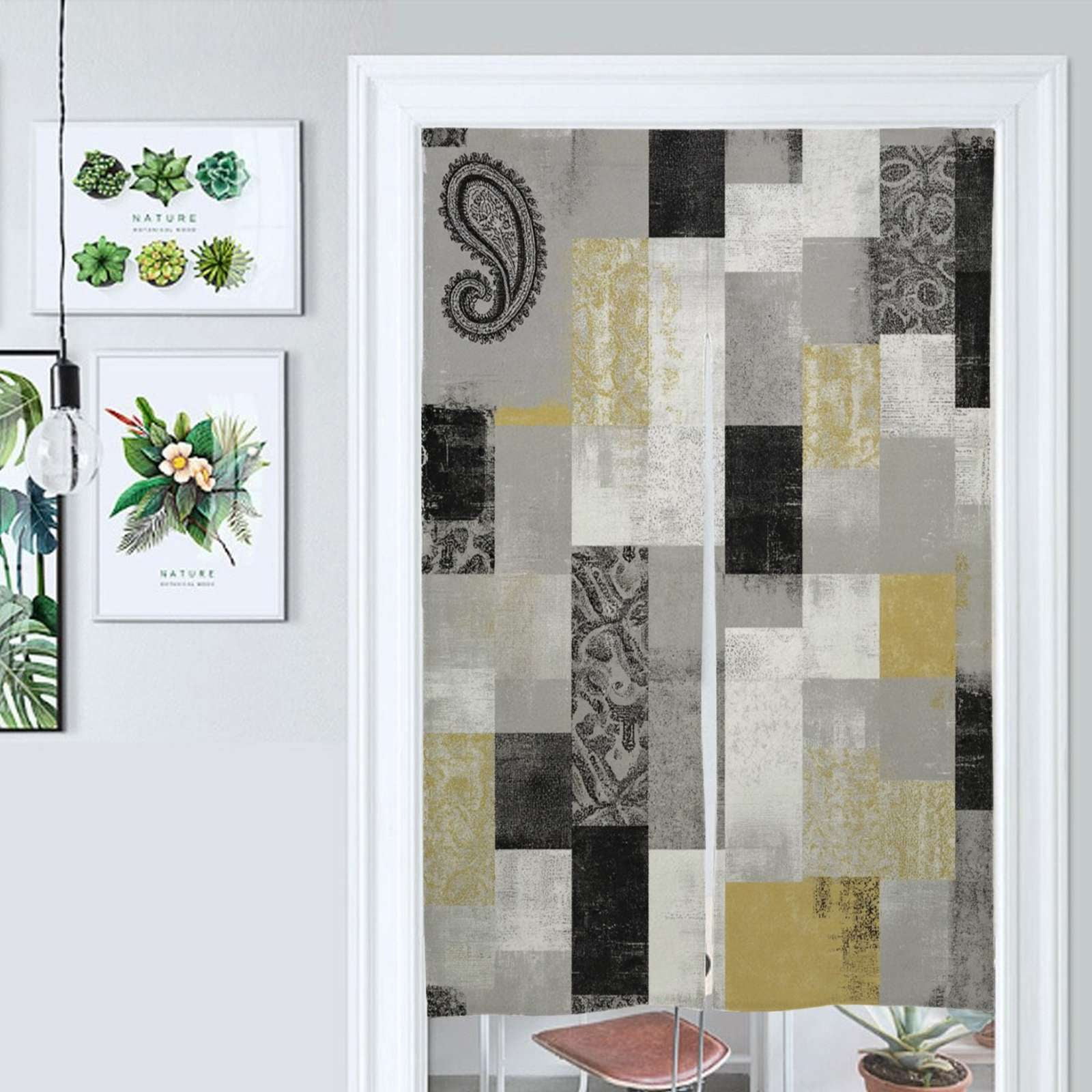 Abstract Patchwork Gray Rug Design Door Curtain Nordic Living Room ...