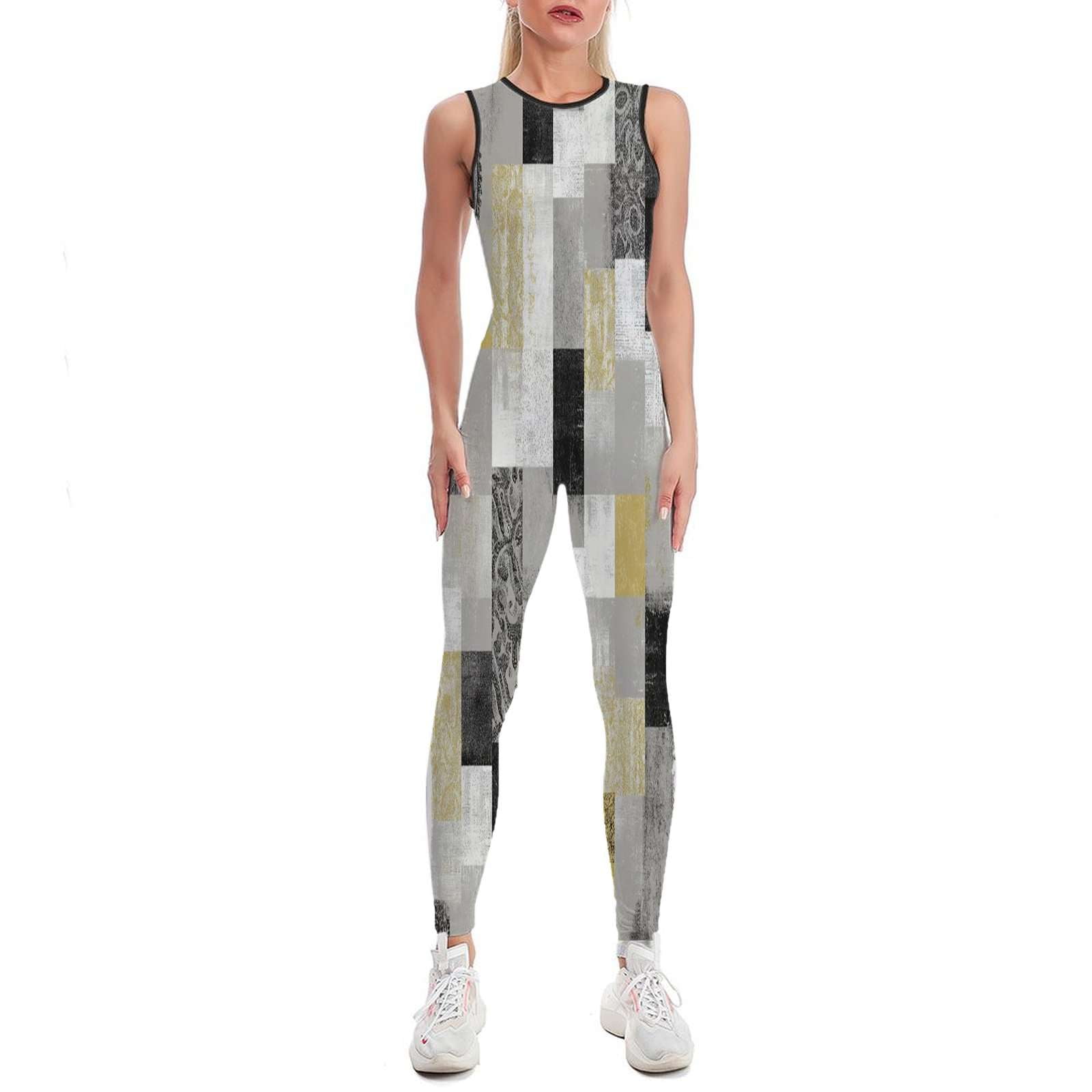 Abstract Patchwork Gray Rug Design Women's One Piece Yoga Jumpsuits ...