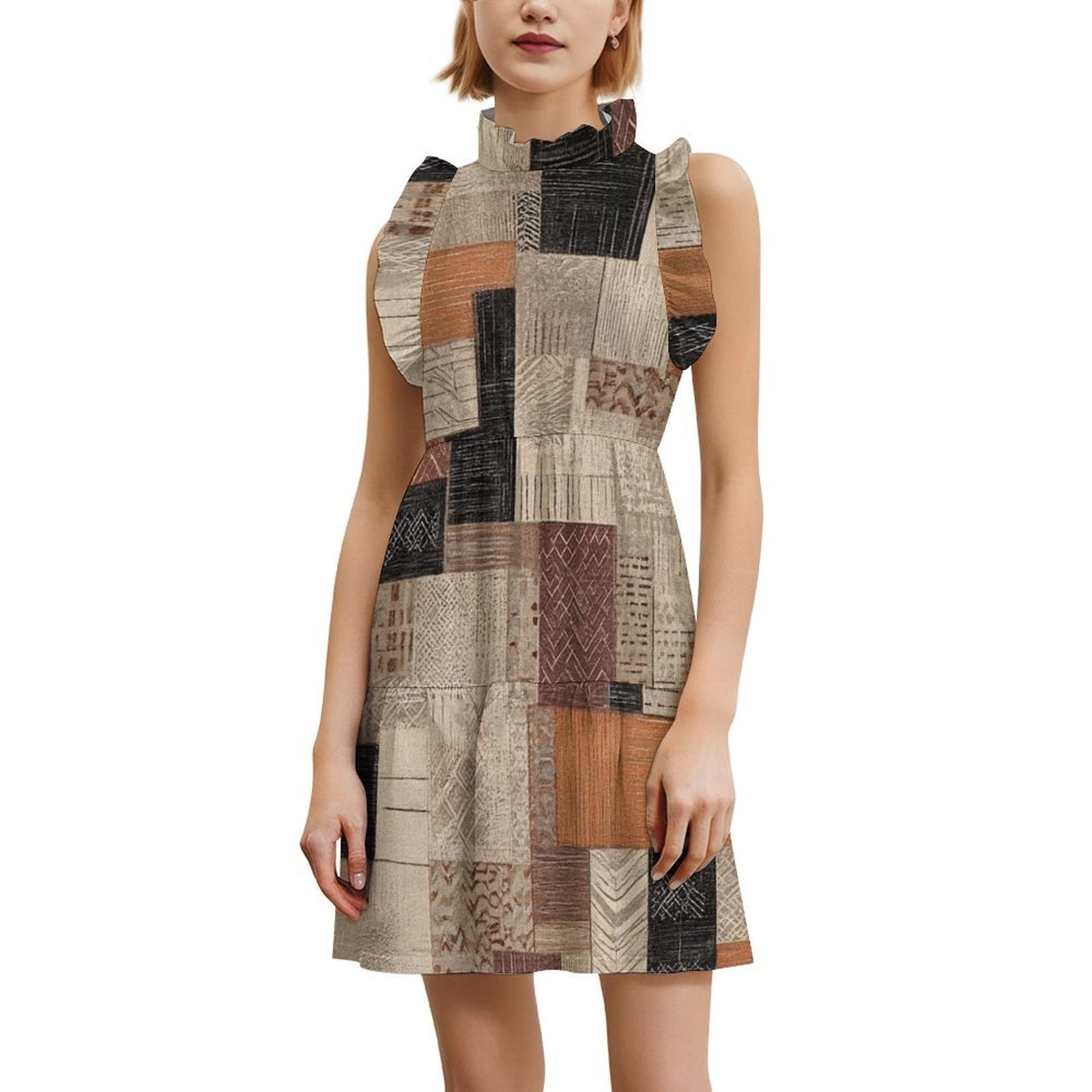 Abstract Patchwork Rug Design Women's Fashion Casual Dress Summer Stand ...