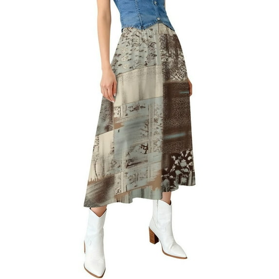 Abstract Patchwork Textile Design Women High Waist Midi Skirt Elegant ...