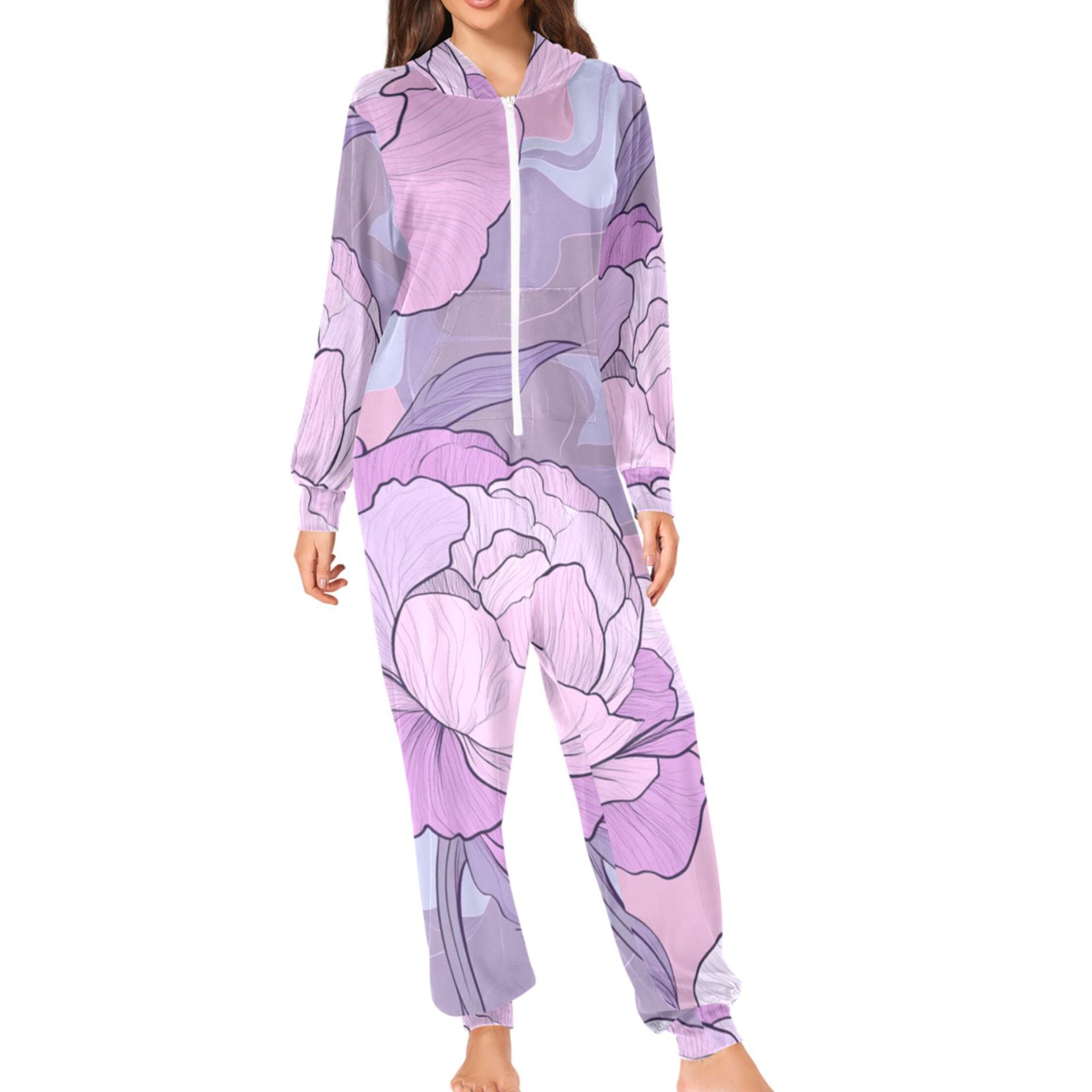 Abstract Pattern Background Peony Flowers Adult's Hoodie Onesie ...