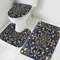 Abstract Pattern Bathroom Rugs Set Golden Flower Baroque Style Navy ...