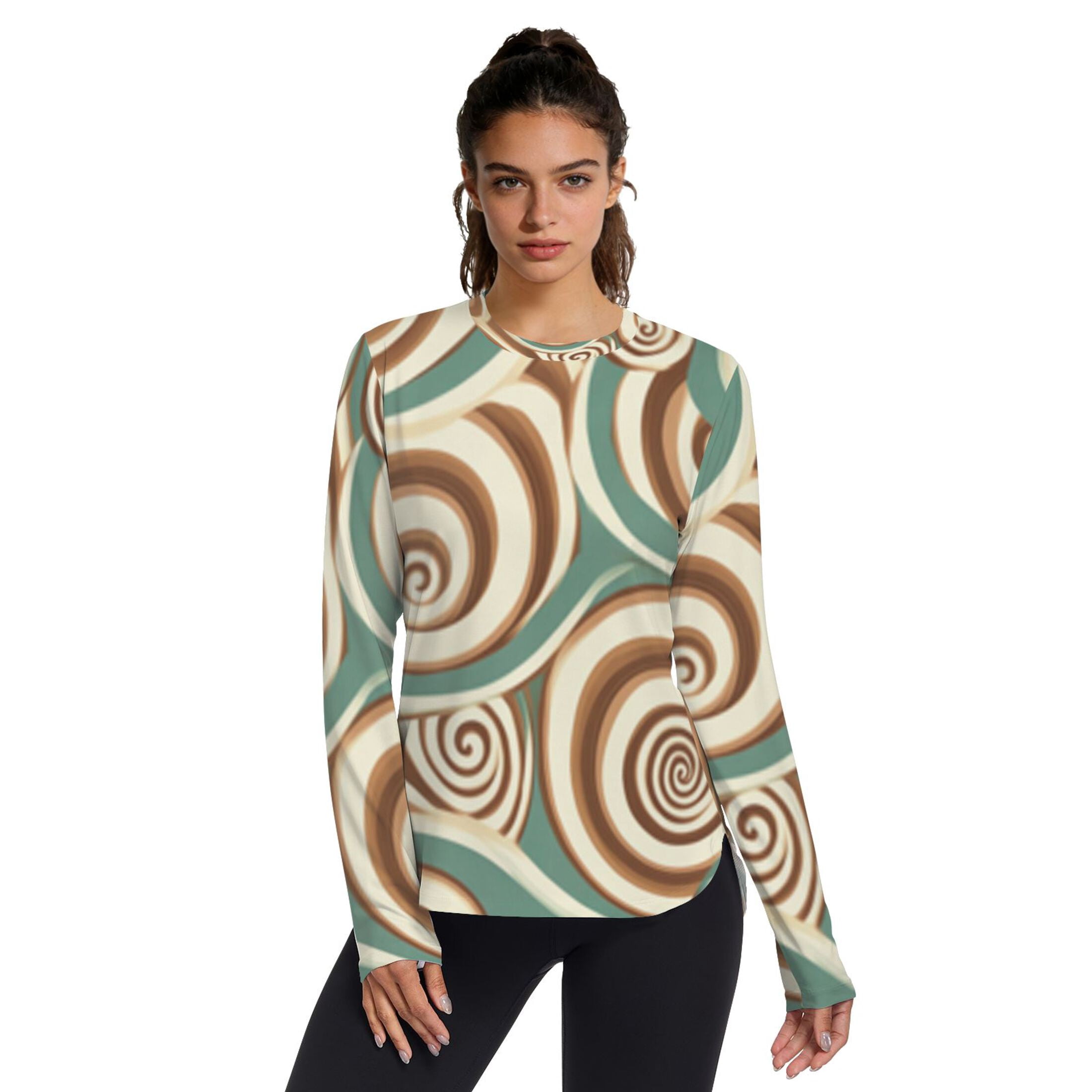 Abstract Pattern Chocolate Swirl Women UPF 50+ UV Shirts Long Sleeve ...