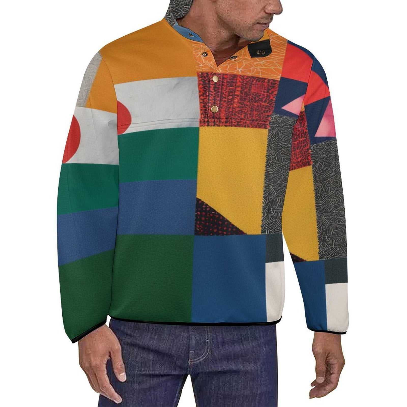 Abstract Pattern Collage Men's Stand Collar Sweater Long Sleeve ...