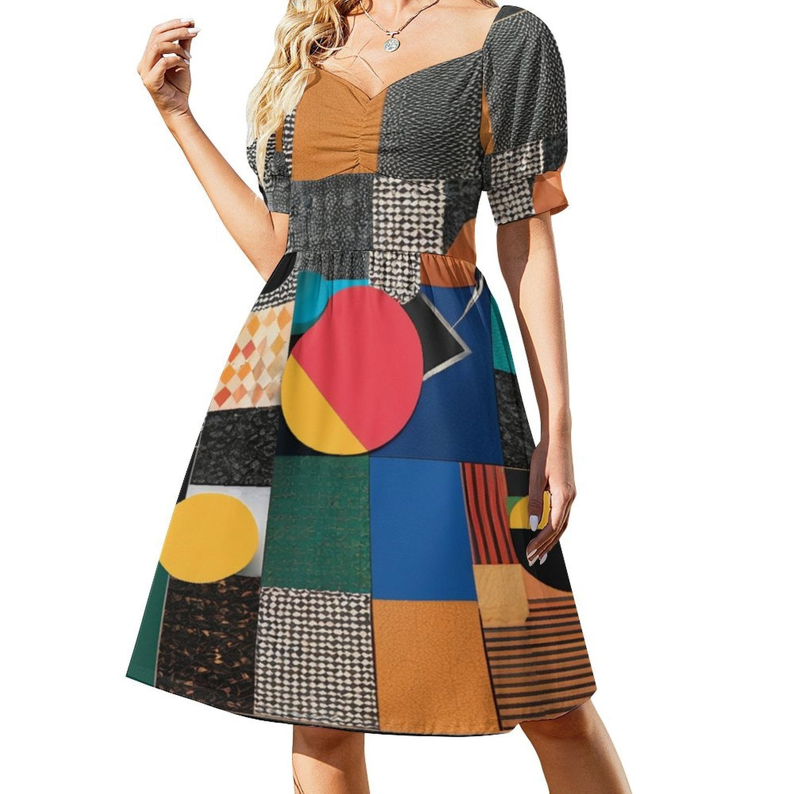 Abstract Pattern Collage Short Sleeve Dress Clothes Women's Summer ...