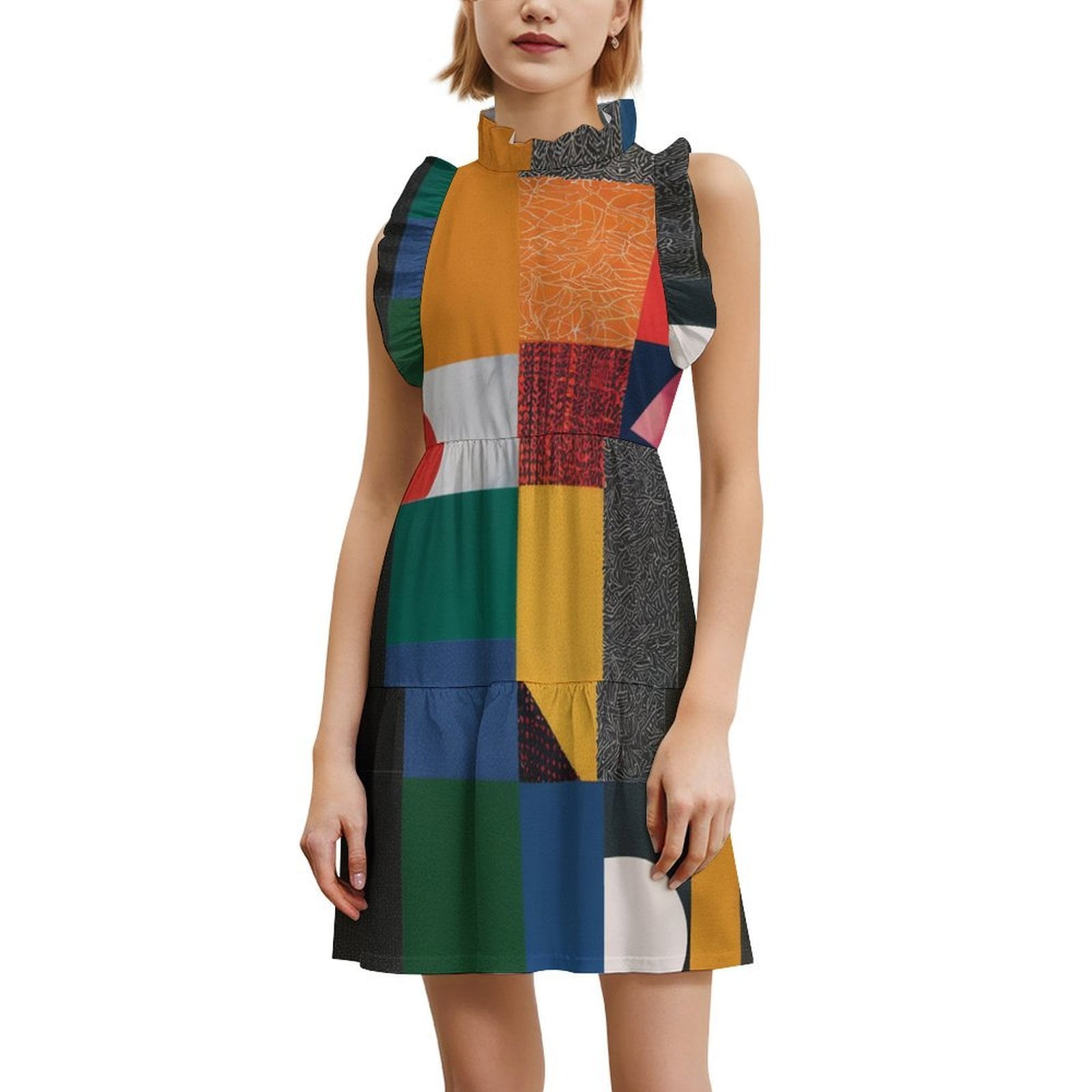 Abstract Pattern Collage Women's Fashion Casual Dress Summer Stand Up ...