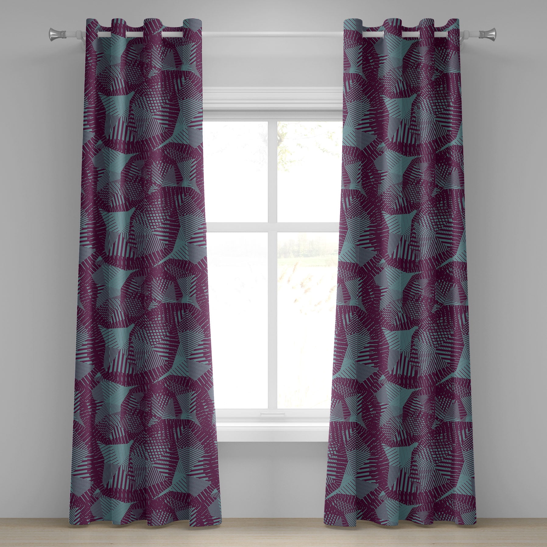 Abstract Pattern Grommet Curtain, Bohemian Themed Geometric Round ...