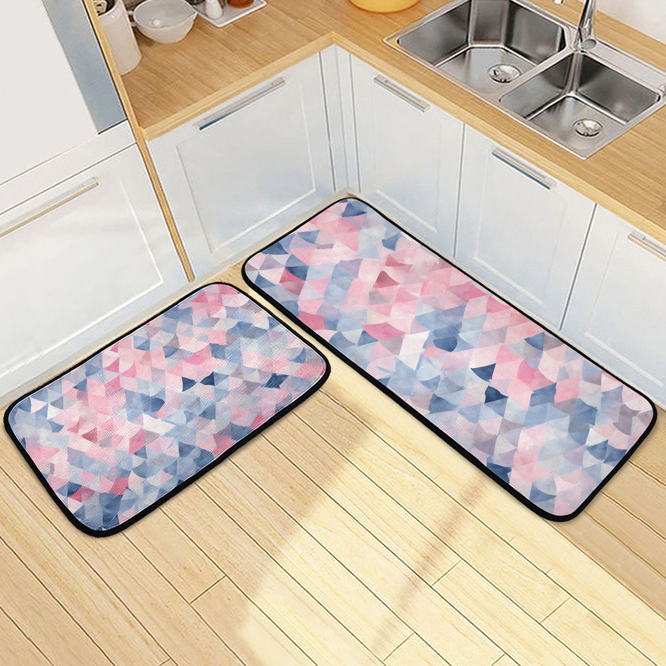 Abstract Pattern Kitchen Rugs Set of 2 Non Slip Floor Foam Mat ...