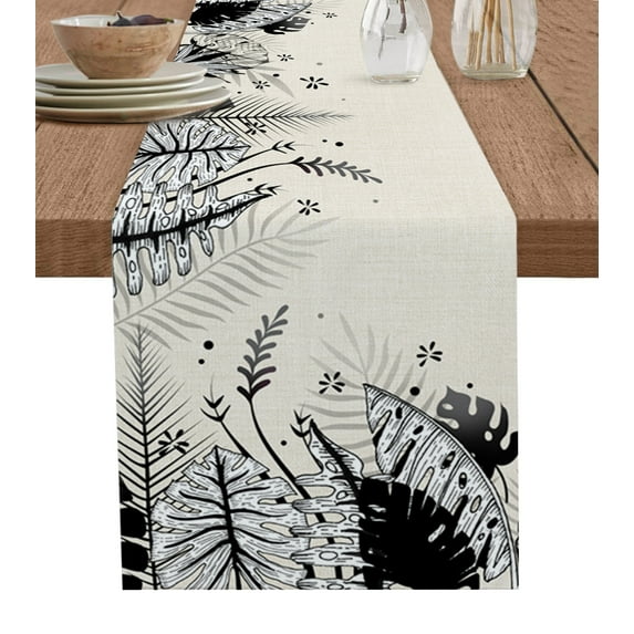 Abstract Pattern Leaf Plants Table Runner Party Dining Table Cover ...