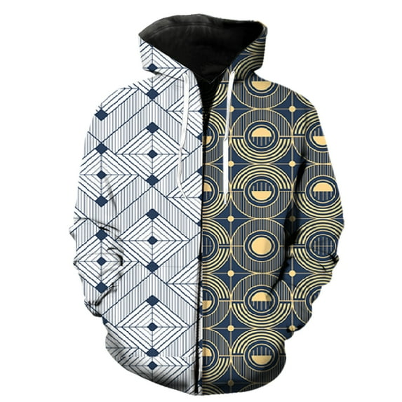 Abstract Pattern Men's Zipper Hoodie Oversized Long Sleeve Hip Hop ...