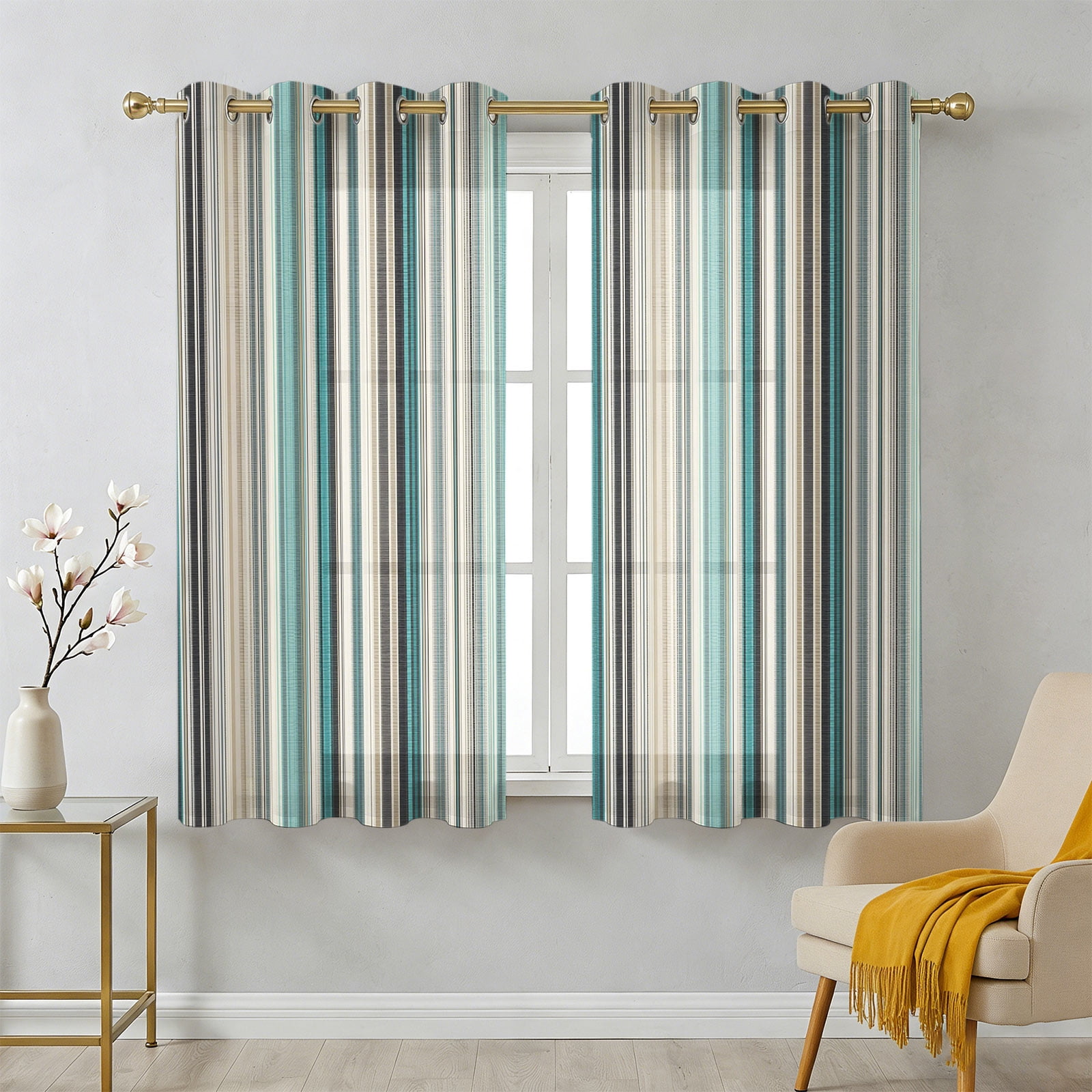 Abstract Pattern Sheer Curtains 45 Inch Long 2 Panels, Colorful Stripes ...