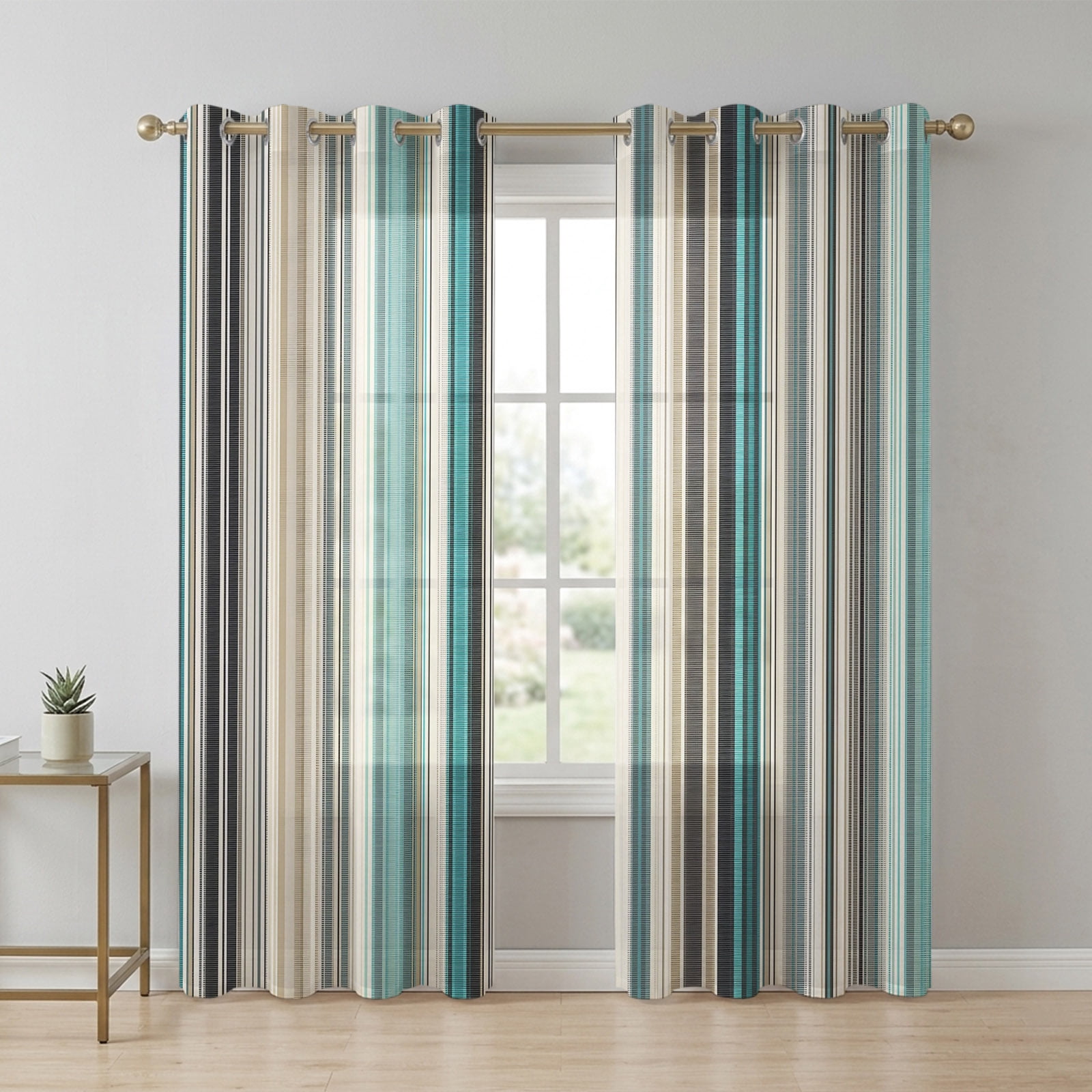 Abstract Pattern Sheer Curtains 63 Inch Long 2 Panels, Colorful Stripes ...