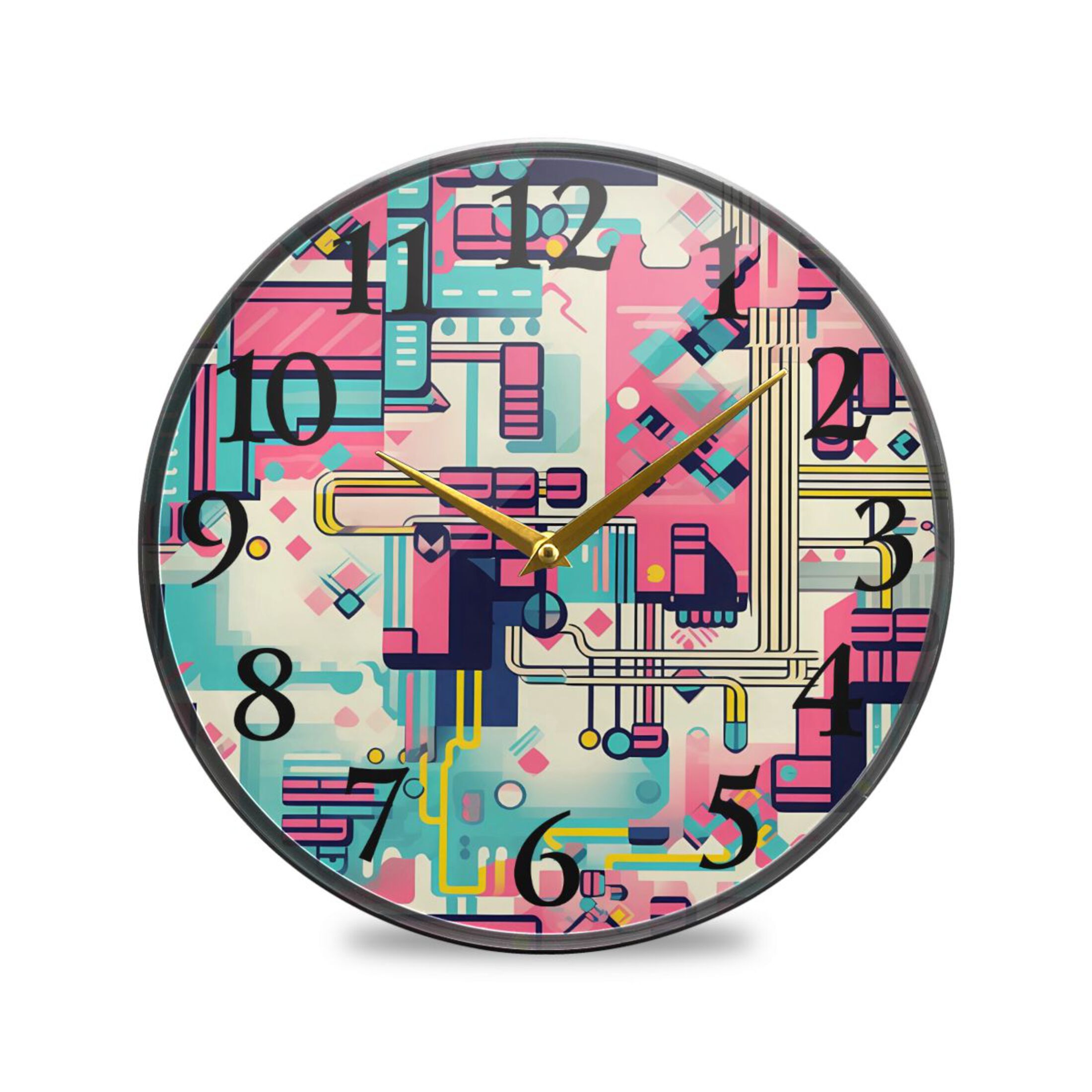 Abstract Pattern Wall Clocks Battery Operated 9.5 Inch Round Clock Acrylic Silent Non-Ticking ...