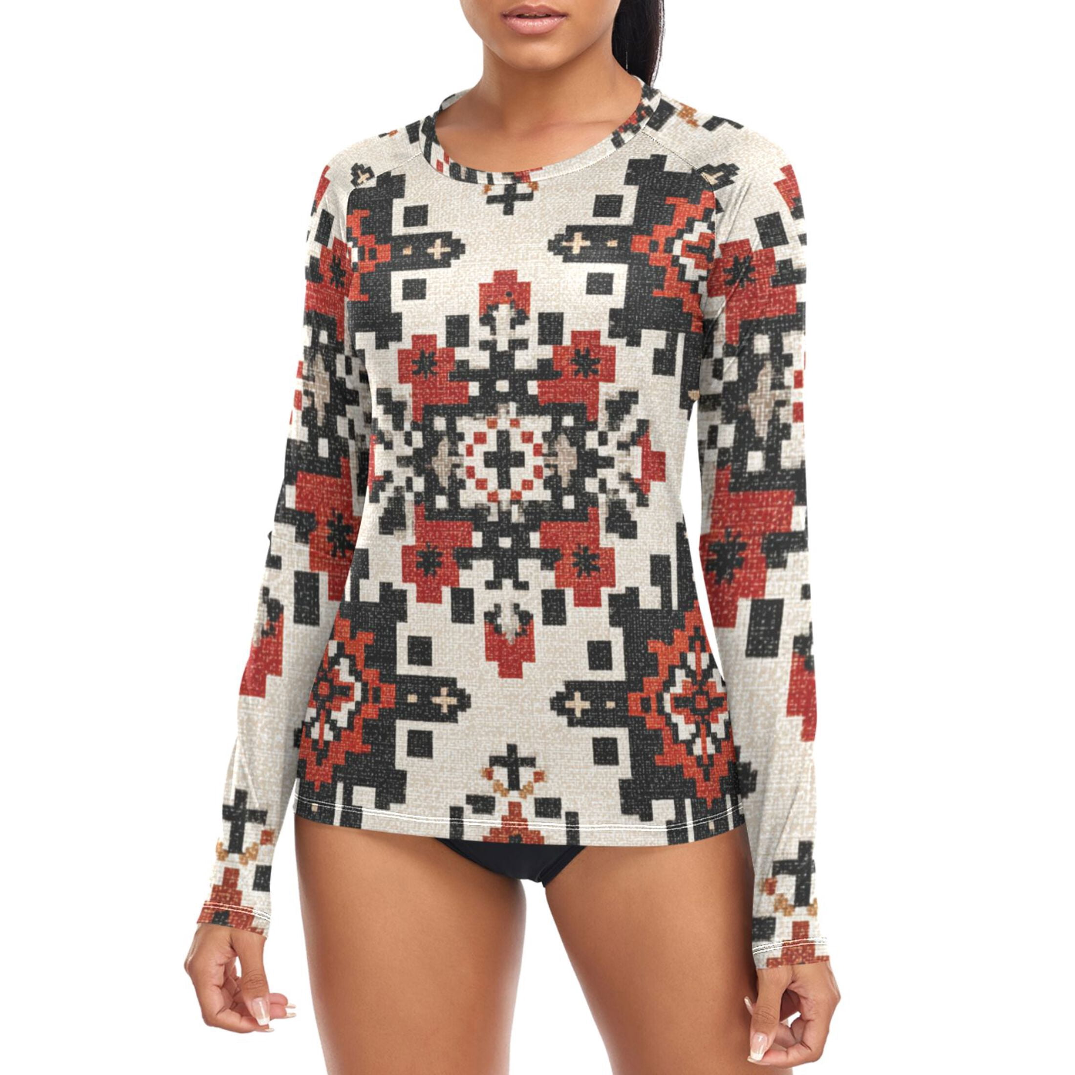 Abstract Pattern Weaven Texture Women's Rash Guard Shirts UPF 50+ Sun ...