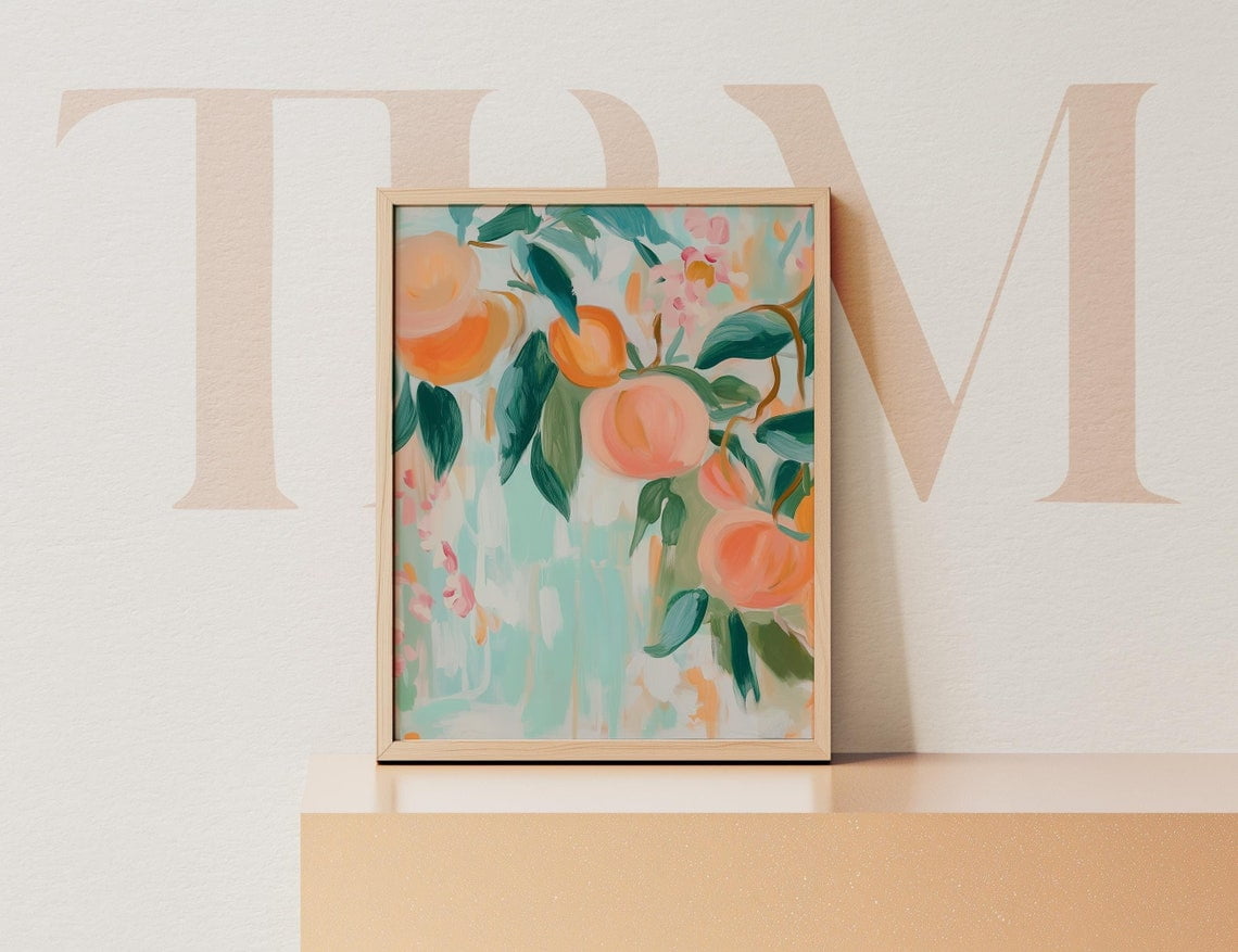Abstract Peaches Art Print, Pastel Citrus Botanical Home Decor #531 ...