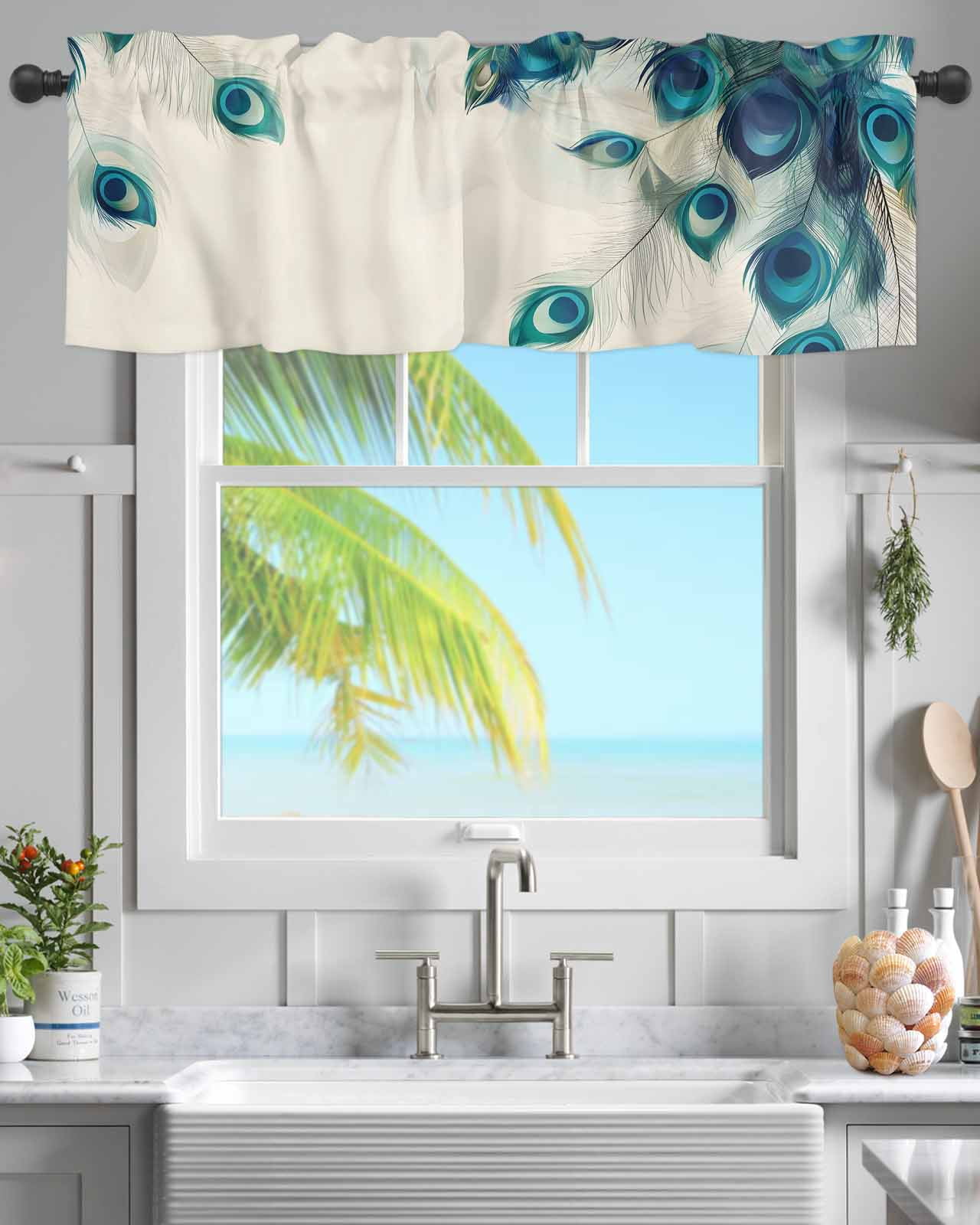 Abstract Peacock Feather Curtain Valances for Kitchen Windows,Rod ...