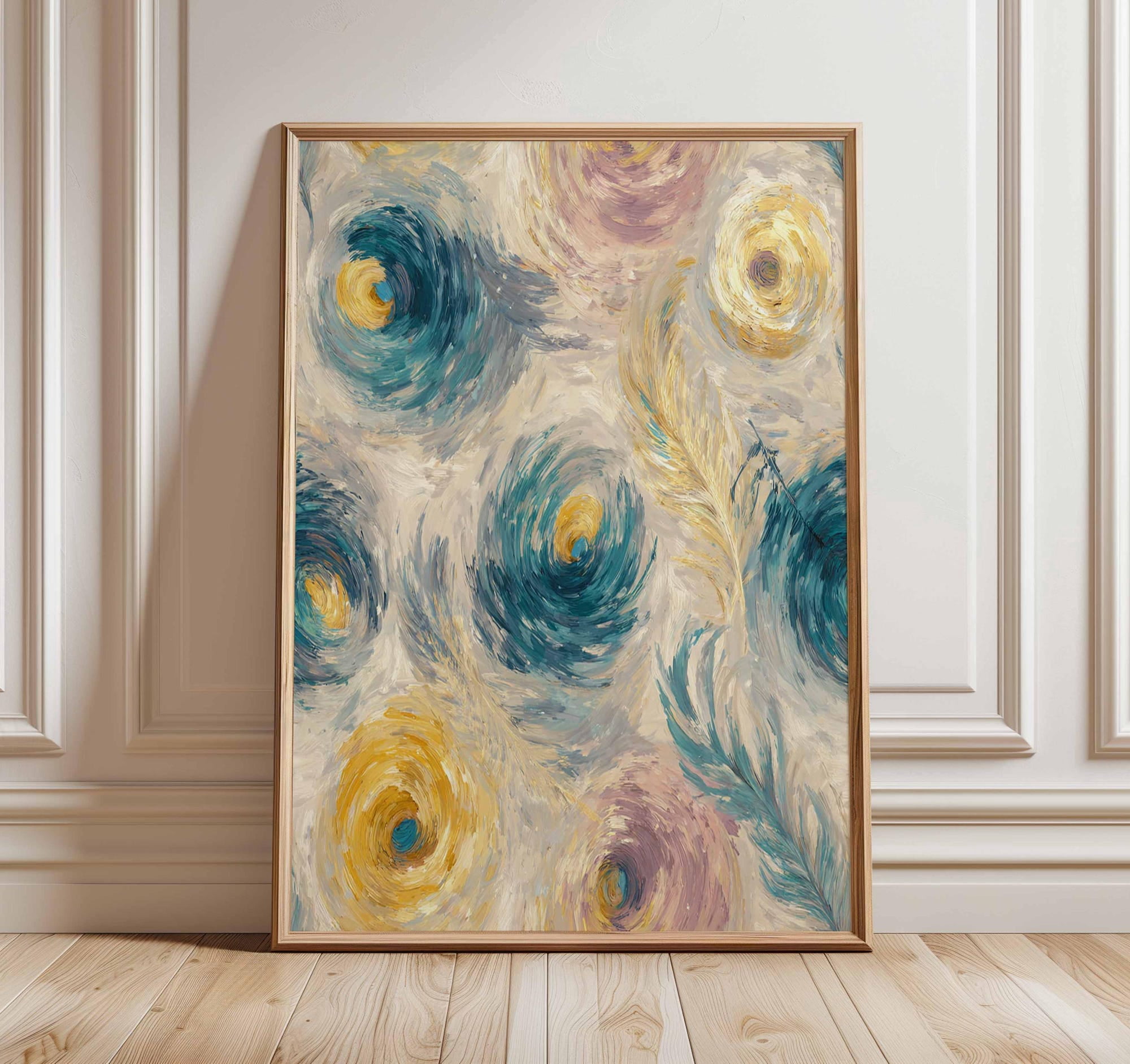 Abstract Peacock Feather Poster Colorful Modern Wall Art Print Swirling ...