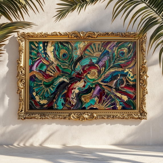 Abstract Peacock Feather Swirl Gold Accent Decor Modern Luxe Home Decor ...