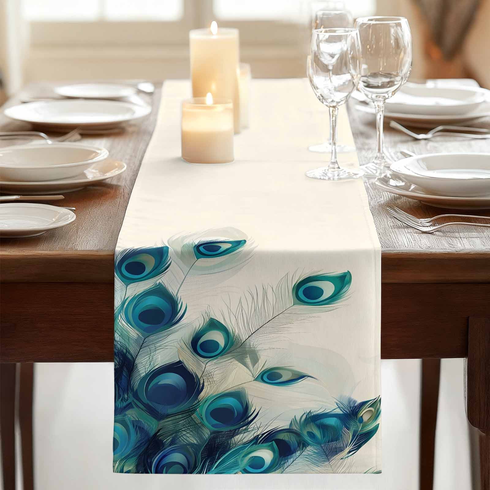 Abstract Peacock Feather Table Runner Dresser Scarf,Kitchen Dining ...