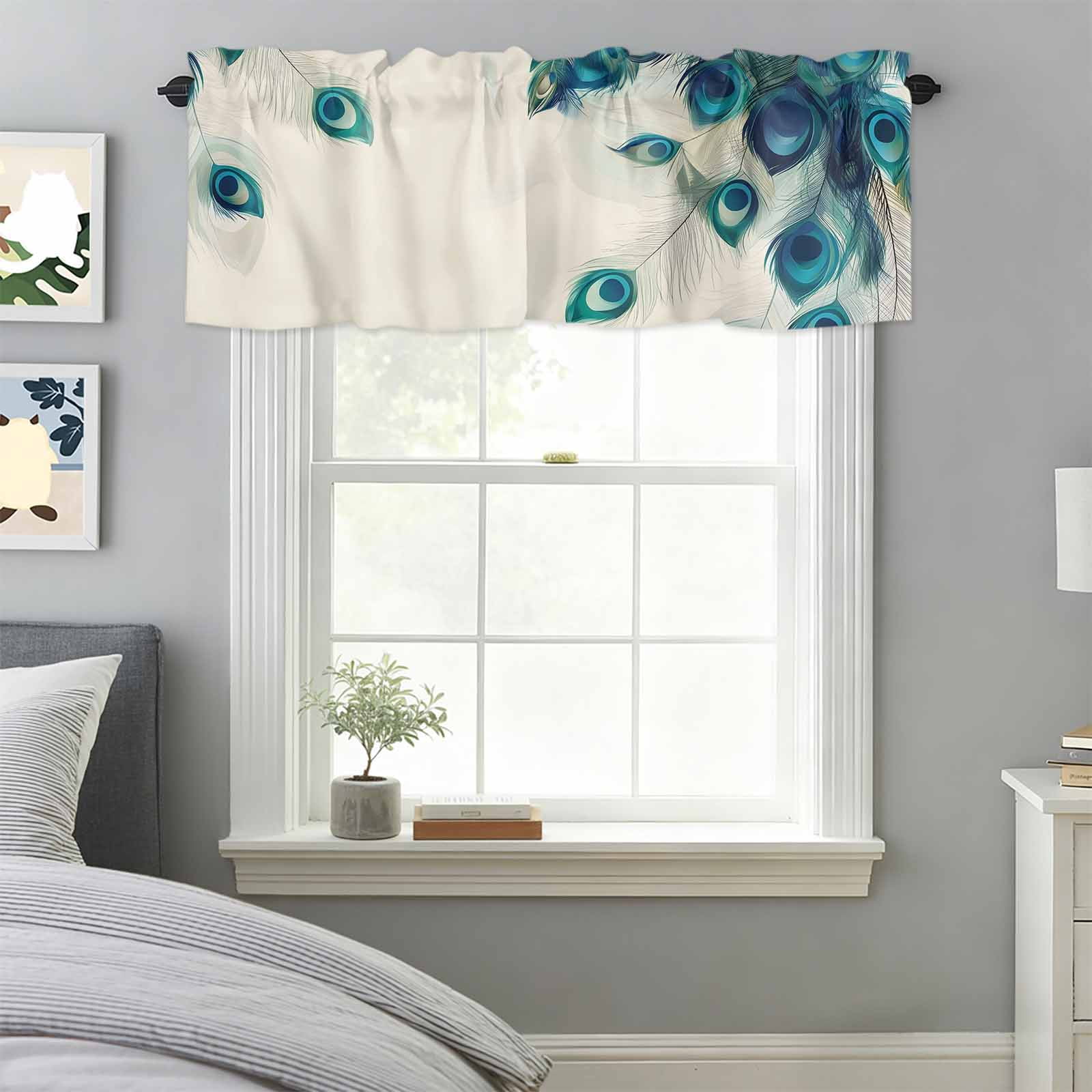 Abstract Peacock Feather Valances for Windows,Rod Pocket Valance for ...