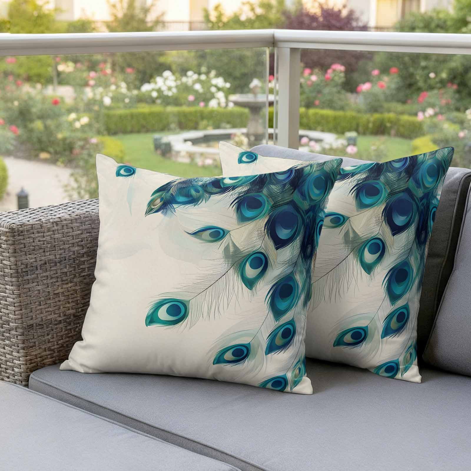 Abstract Peacock Feather Waterproof Throw Pillow Covers Set of 2 ...