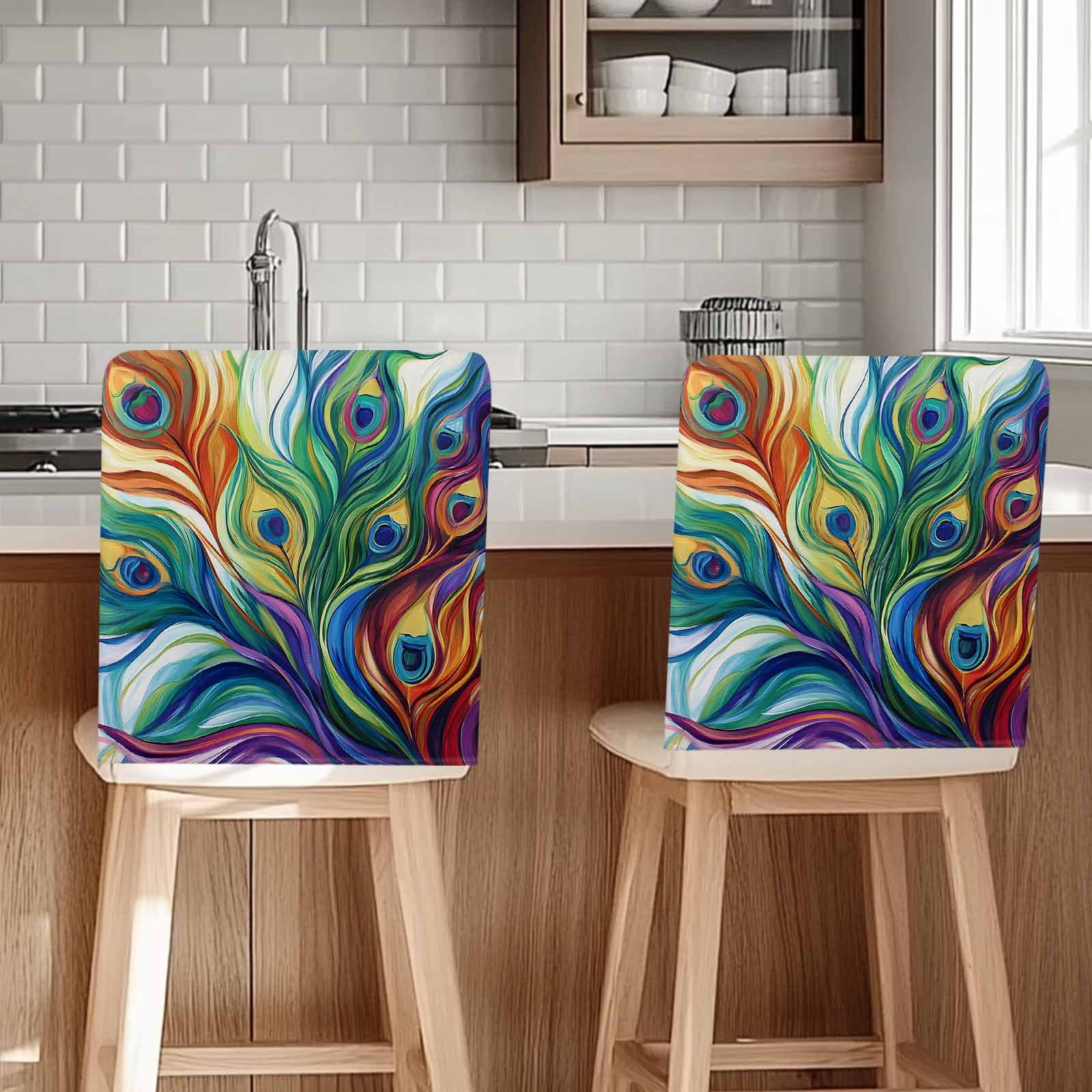 Abstract Peacock Feathers Chair Covers Set of 1 Colorful Oil Painting ...