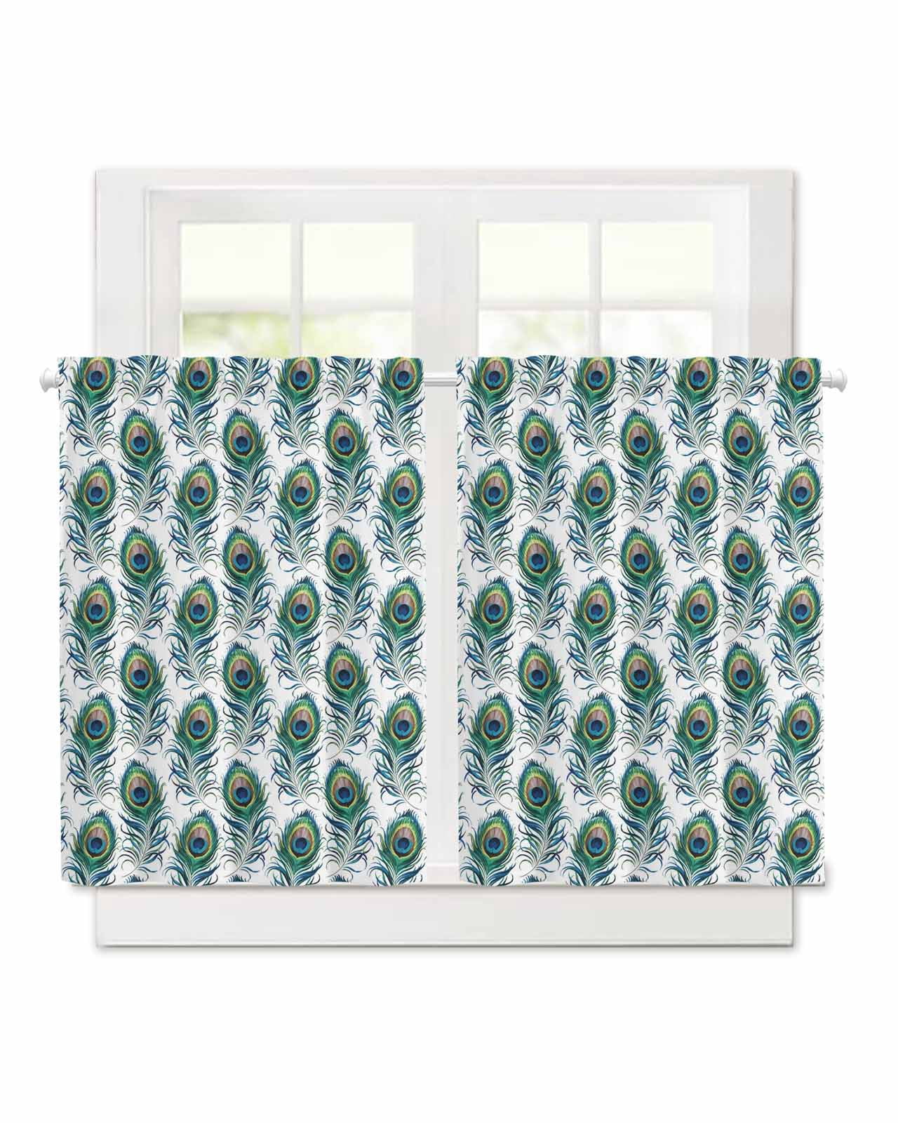 Abstract Peacock Feathers Short Blackout Curtains 36 Inch Long,Bohemian ...