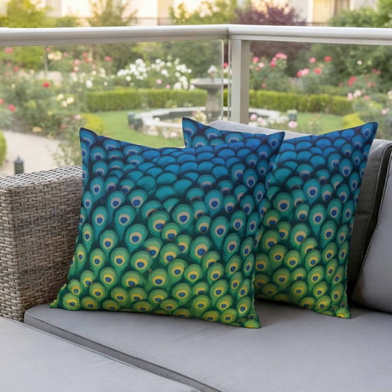 Abstract Peacock Texture Waterproof Throw Pillow Covers Set of 2 Green ...