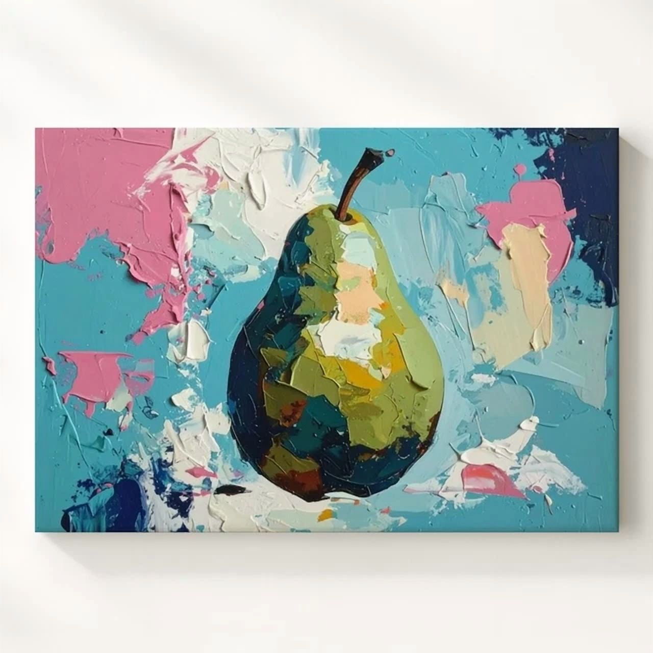 Abstract Pear Posterbold Color Block Fruit On Cyan Background Wall Art ...