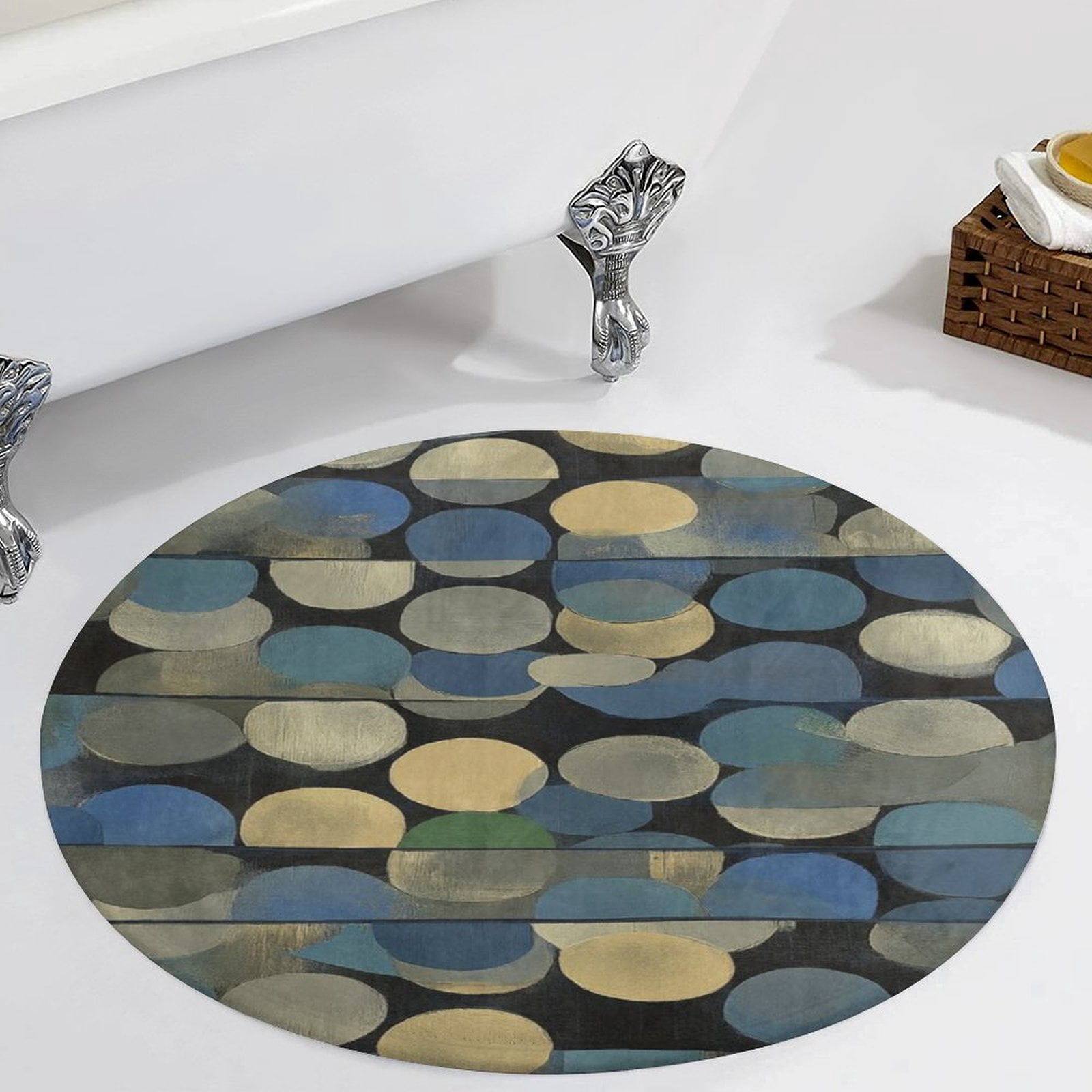 Abstract Pebble Layered Art Round Carpet Circle Rug Outdoor Patio Area ...