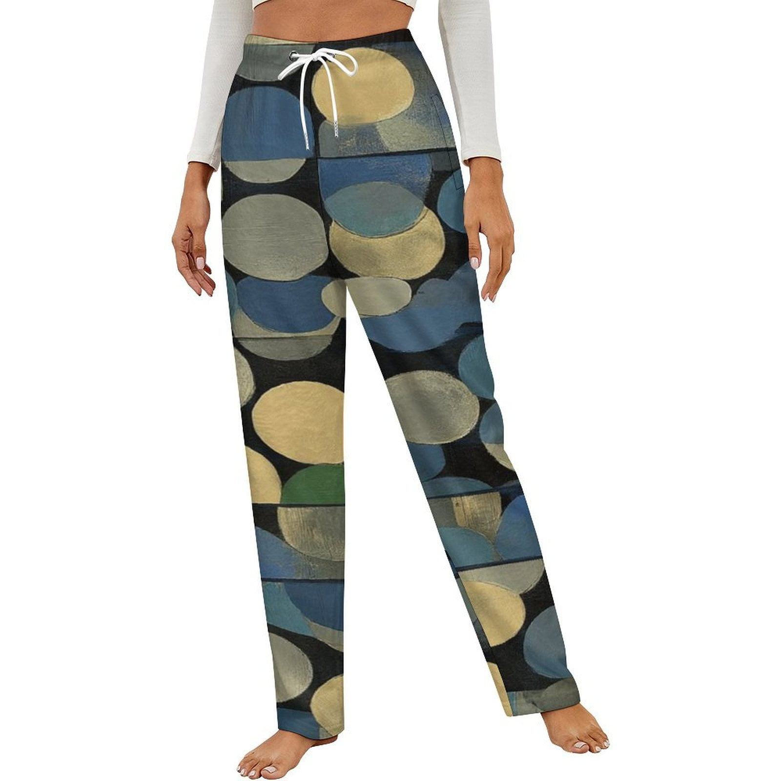Abstract Pebble Layered Art Winter Female Pants Flannel High Waist ...