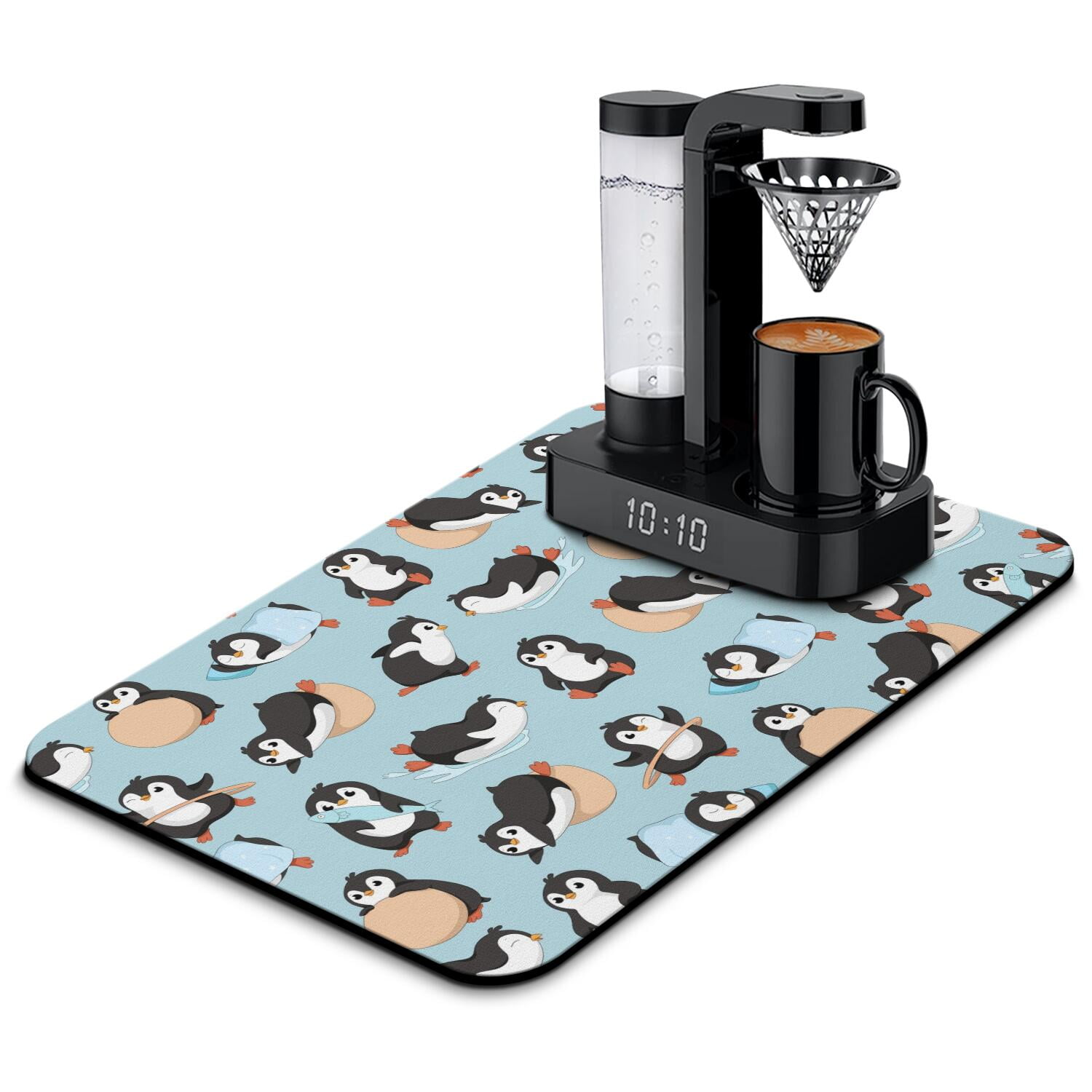 Abstract Penguin Coffee Station Mat - Eco-Friendly & Washable, Multi ...