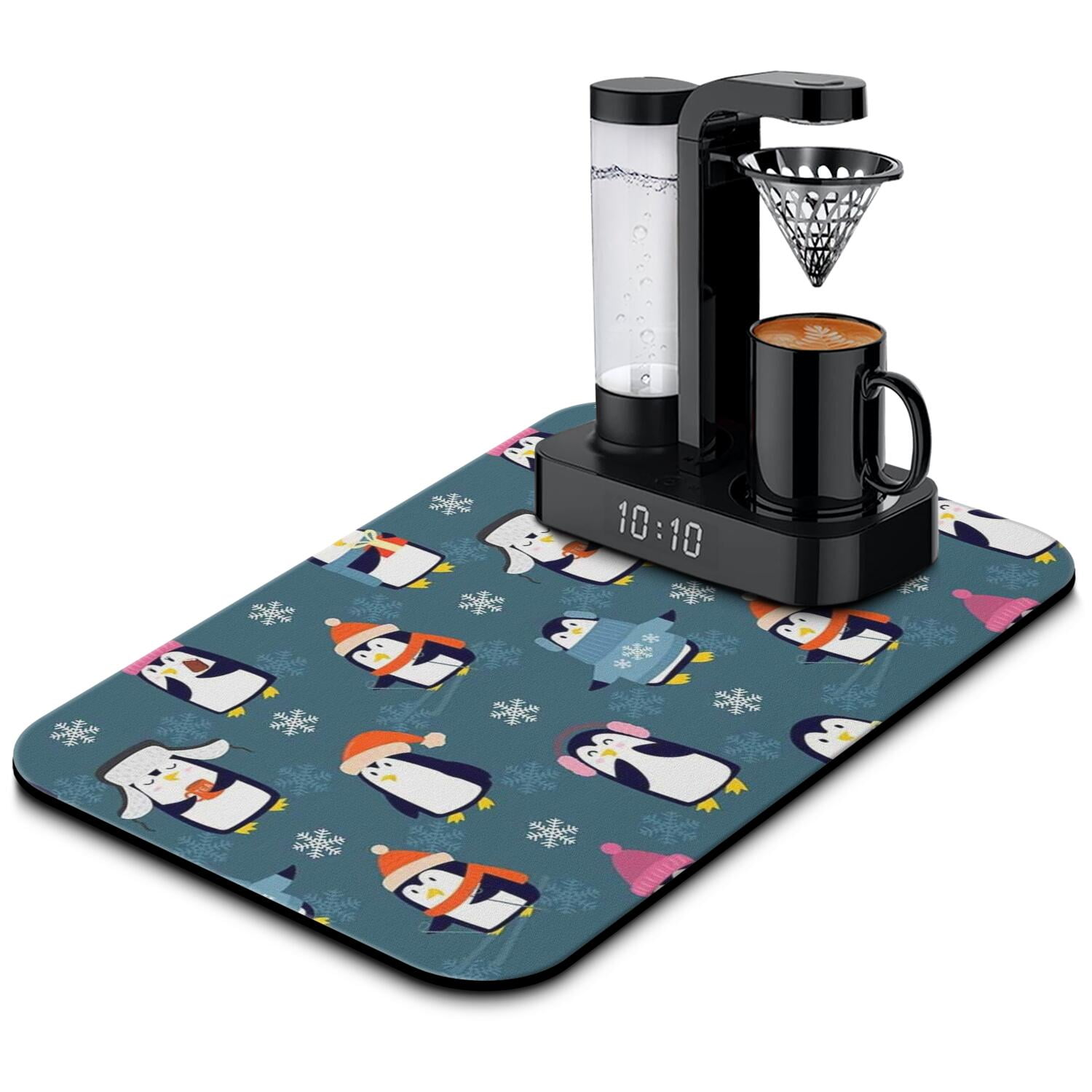 Abstract Penguin Coffee Station Mat - Eco-Friendly & Washable, Multi ...