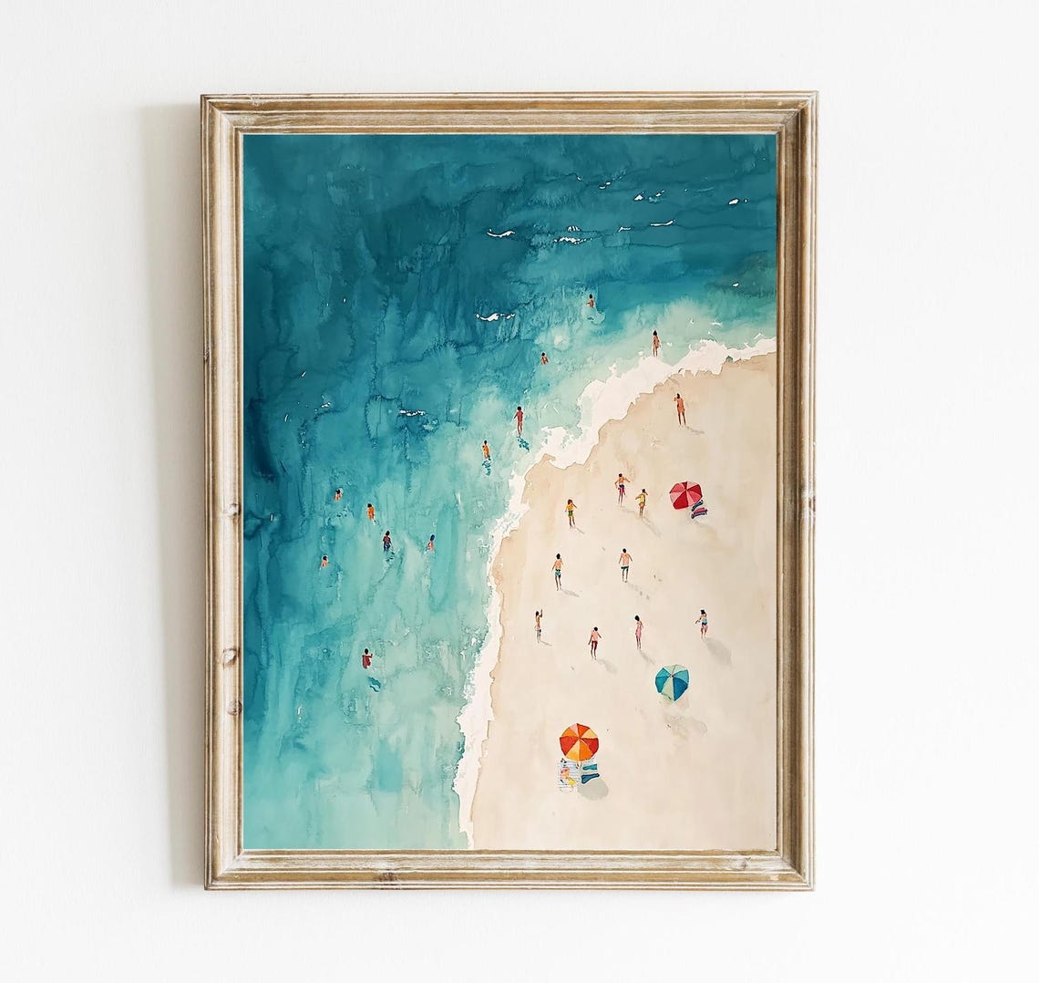 Abstract People at the Beach Print Poster Seaside Art Modern Farmhouse ...