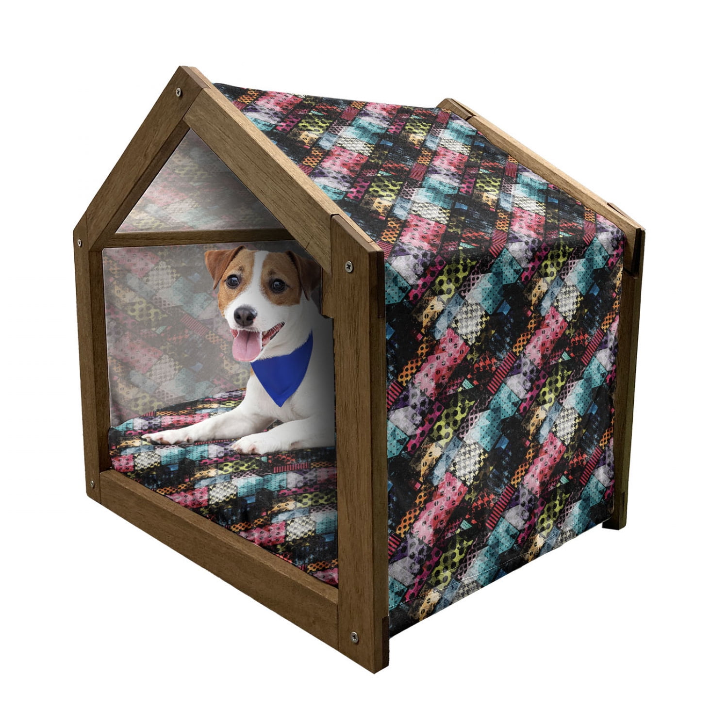 Abstract Pet House, Vibrant Rectangles Traditional Polka Dots Design ...