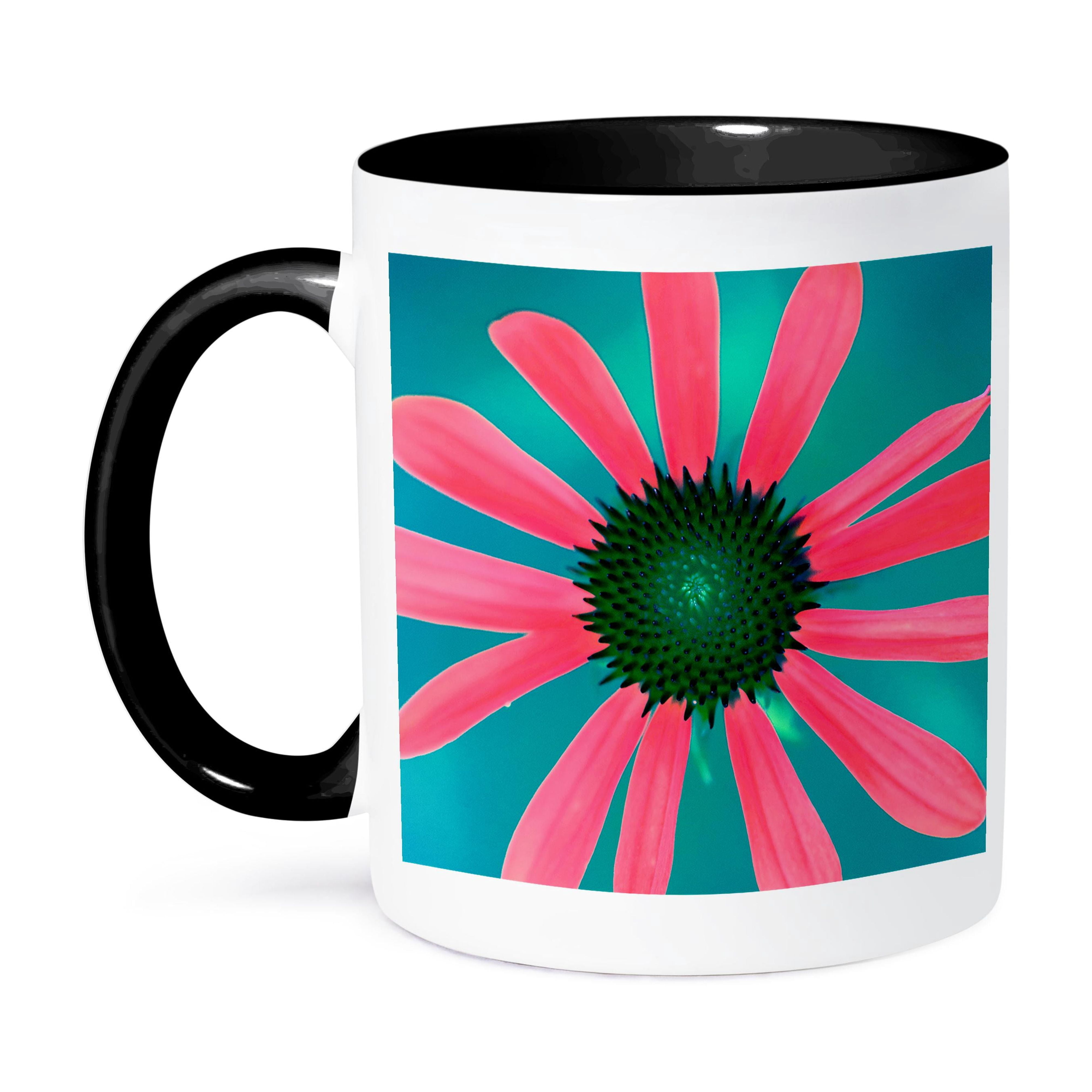 3dRose, Abstract photograph of a neon pink coneflower on a teal ...