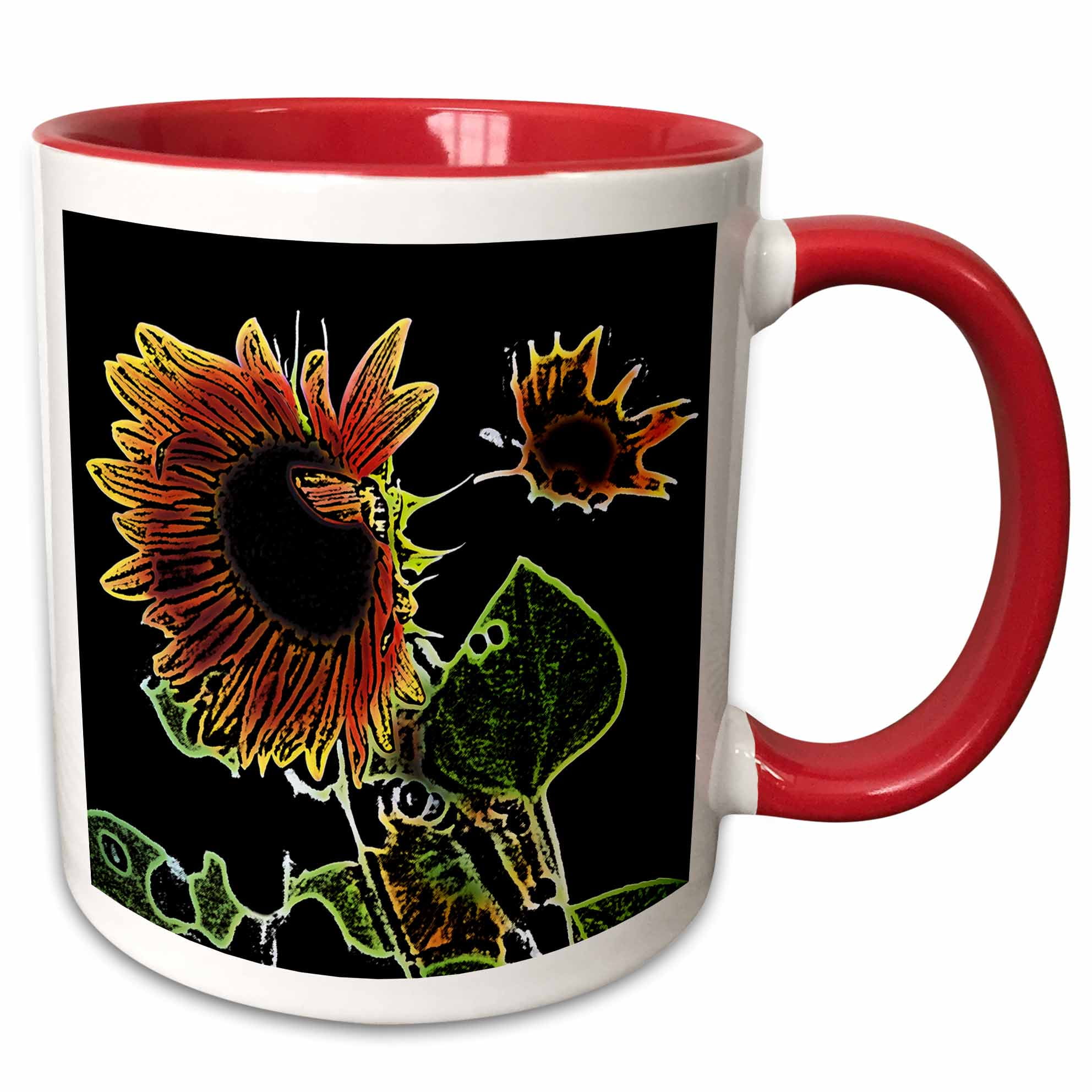 3drose, Abstract Photograph of Neon Outlined Sunflowers., 15oz Two-tone ...