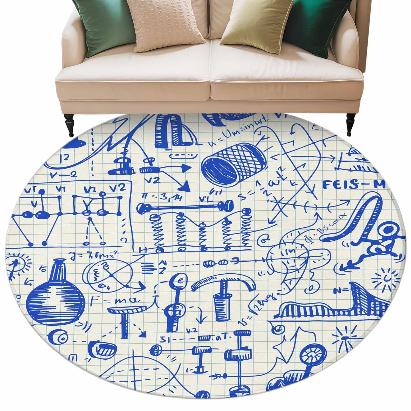 Abstract Physics Formula Area Rug, Equations Blue Pattern Model ...