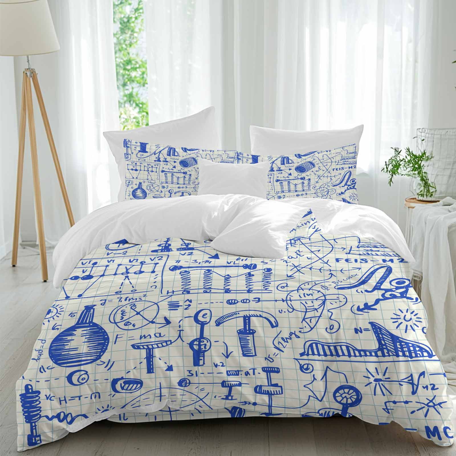 Abstract Physics Formula Duvet Cover Set Full Size, Equations Blue ...