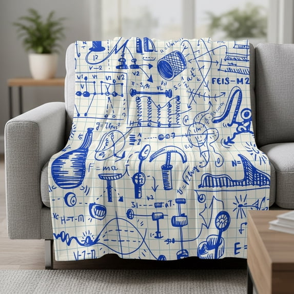 Abstract Physics Formula Fleece Throw Blanket Equations Blue Pattern ...